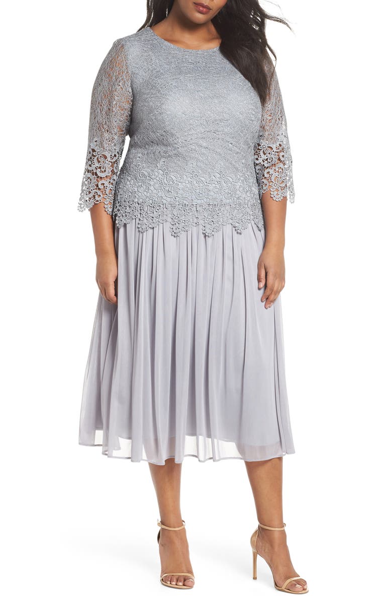 Alex Evenings Lace And Chiffon Tea Length Dress Plus Size Nordstrom