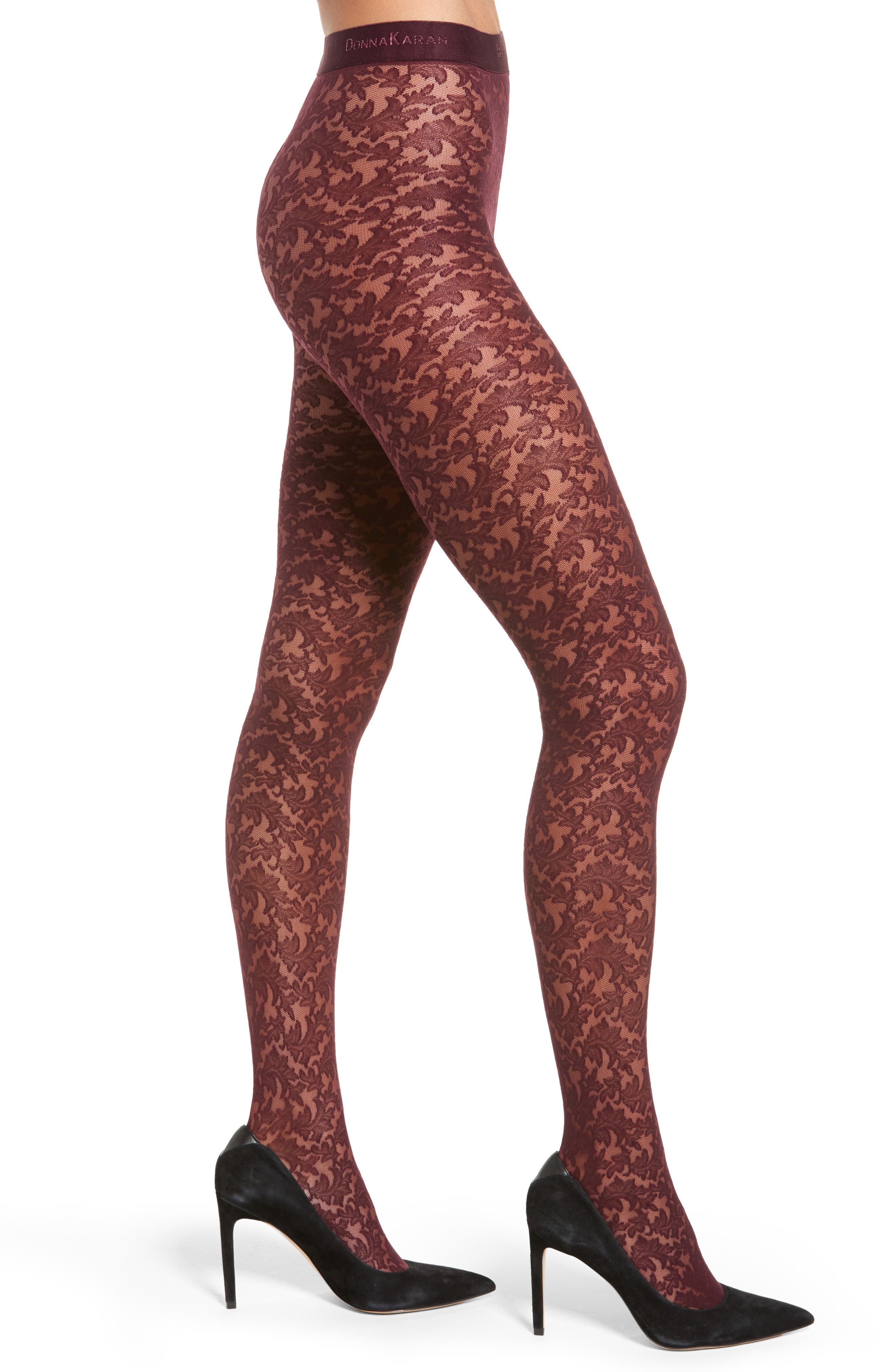 Donna Karan Hosiery Signature Collection Lace Tights In Claret | ModeSens