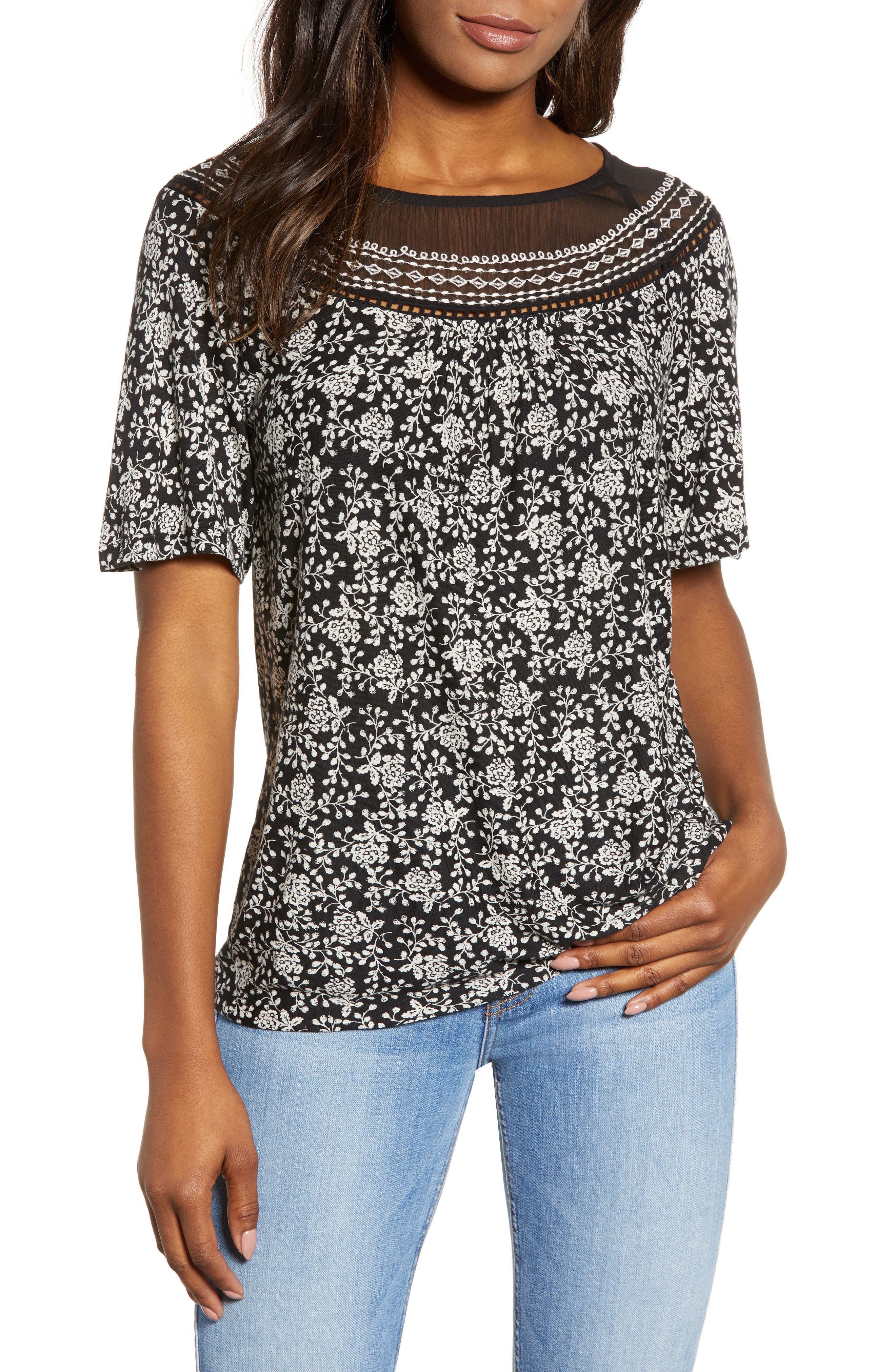 Lucky Brand Embroidered Yoke T-Shirt | Nordstrom
