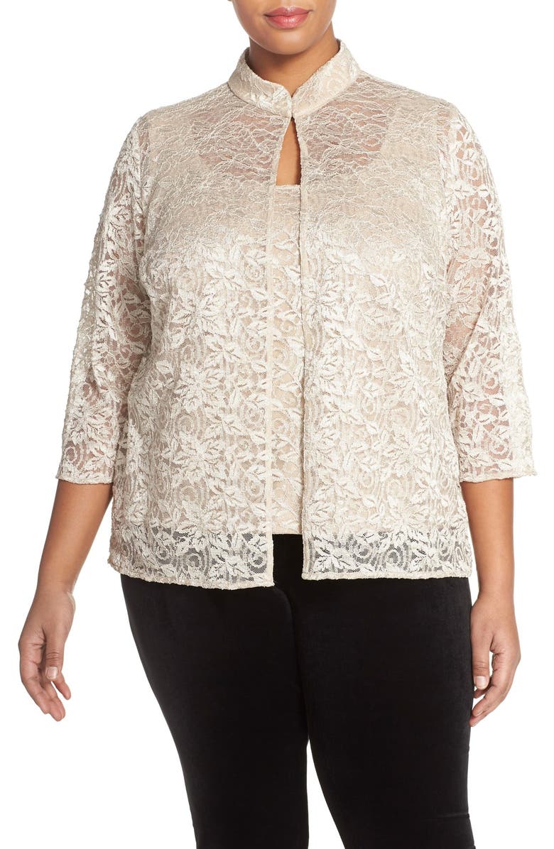 Alex Evenings Sequin Lace Mandarin Collar Twinset Plus Size Nordstrom