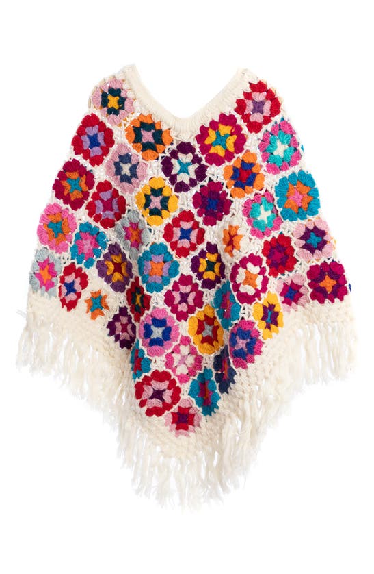 Saachi Crochet Knit Triangle Poncho In White | ModeSens