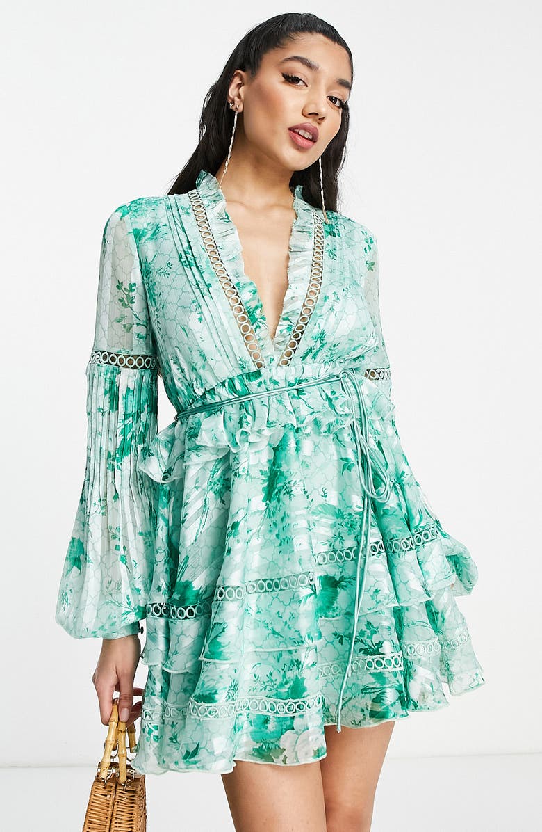 ASOS DESIGN Lace Inset Ruffle Long Sleeve Minidress | Nordstrom