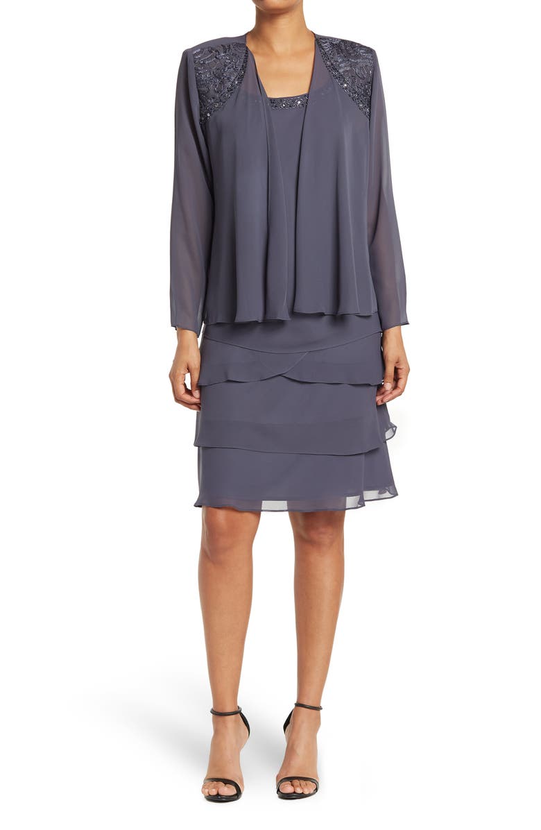 SL FASHIONS SLNY Tiered Chiffon Cocktail Dress with Jacket | Nordstrom