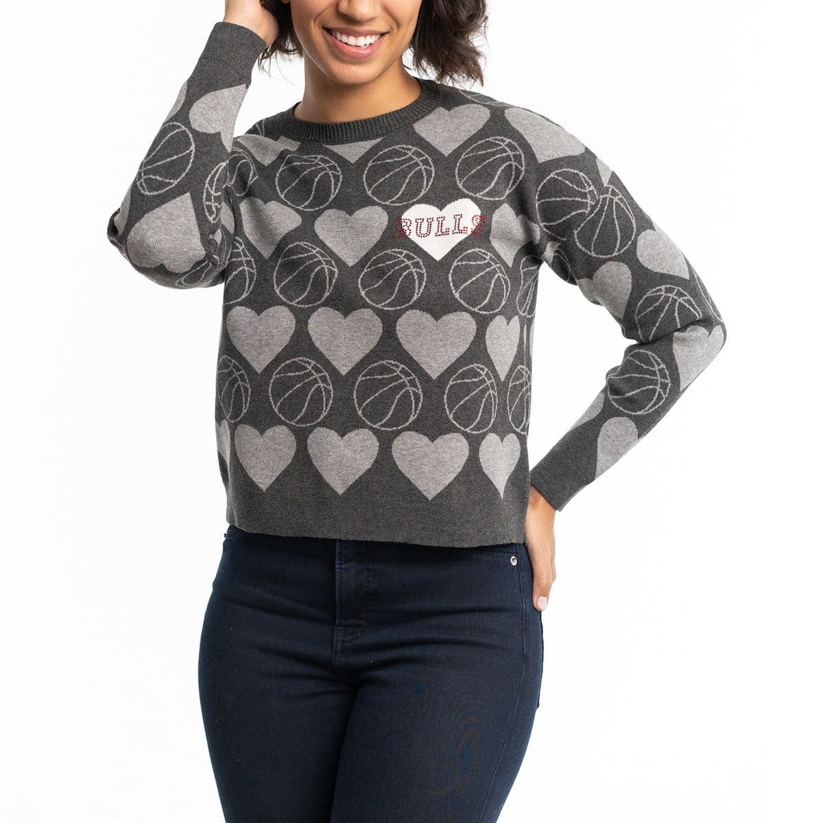 LUSSO Women's Lusso Charcoal Chicago Bulls Basketball Love Swarovski ...