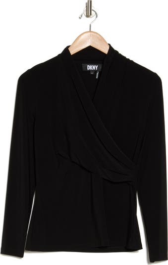 DKNY Ruched Surplice Neck Long Sleeve Top | Nordstromrack
