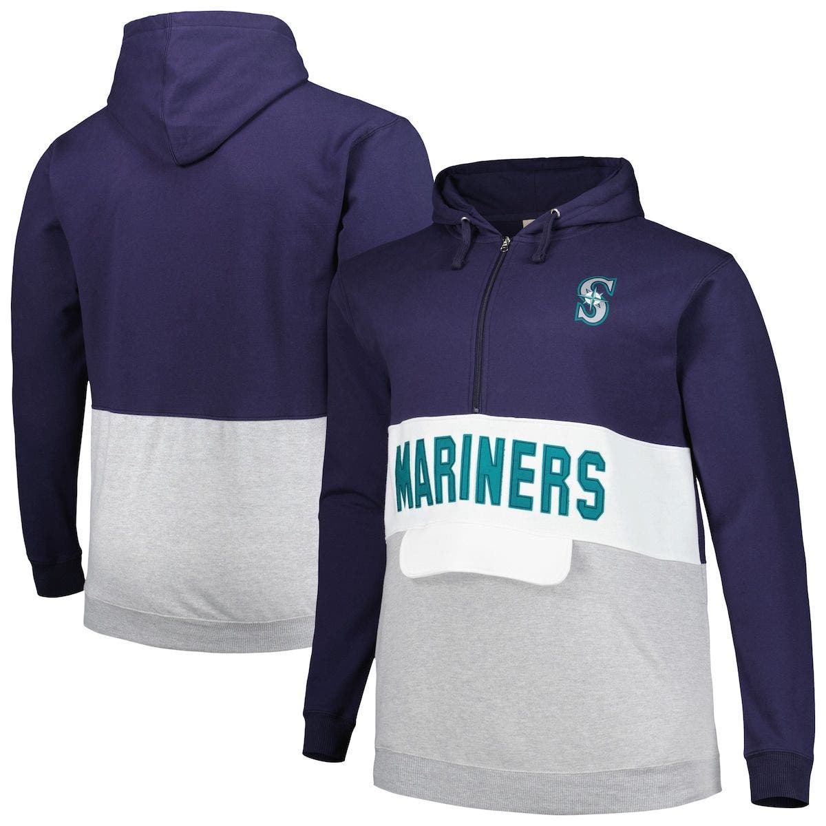 PROFILE Men's Navy/White Seattle Mariners Big & Tall Fleece Half-Zip ...