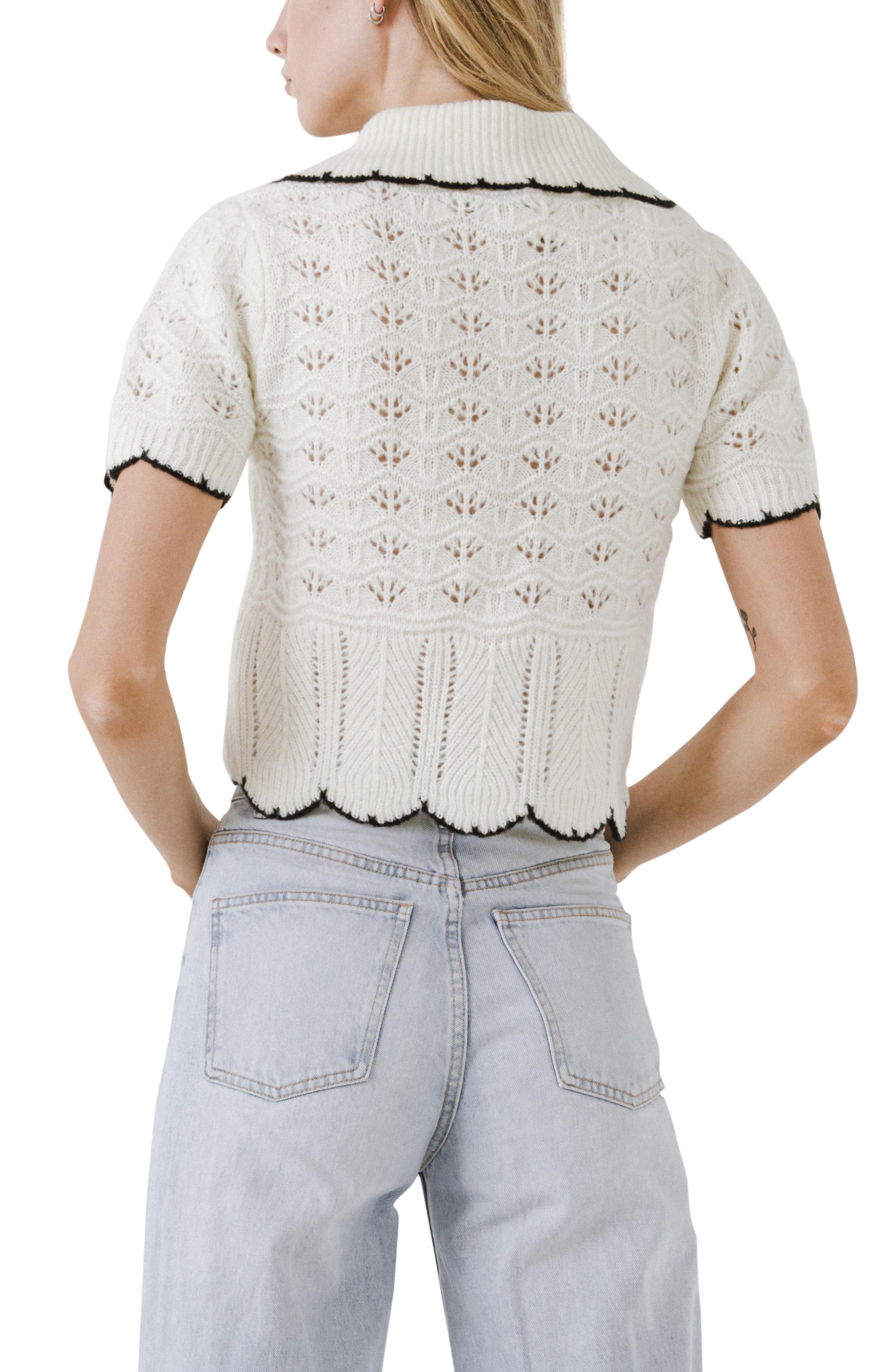 Endless Rose Mixed Stitch Crop Short Sleeve Sweater | Nordstrom