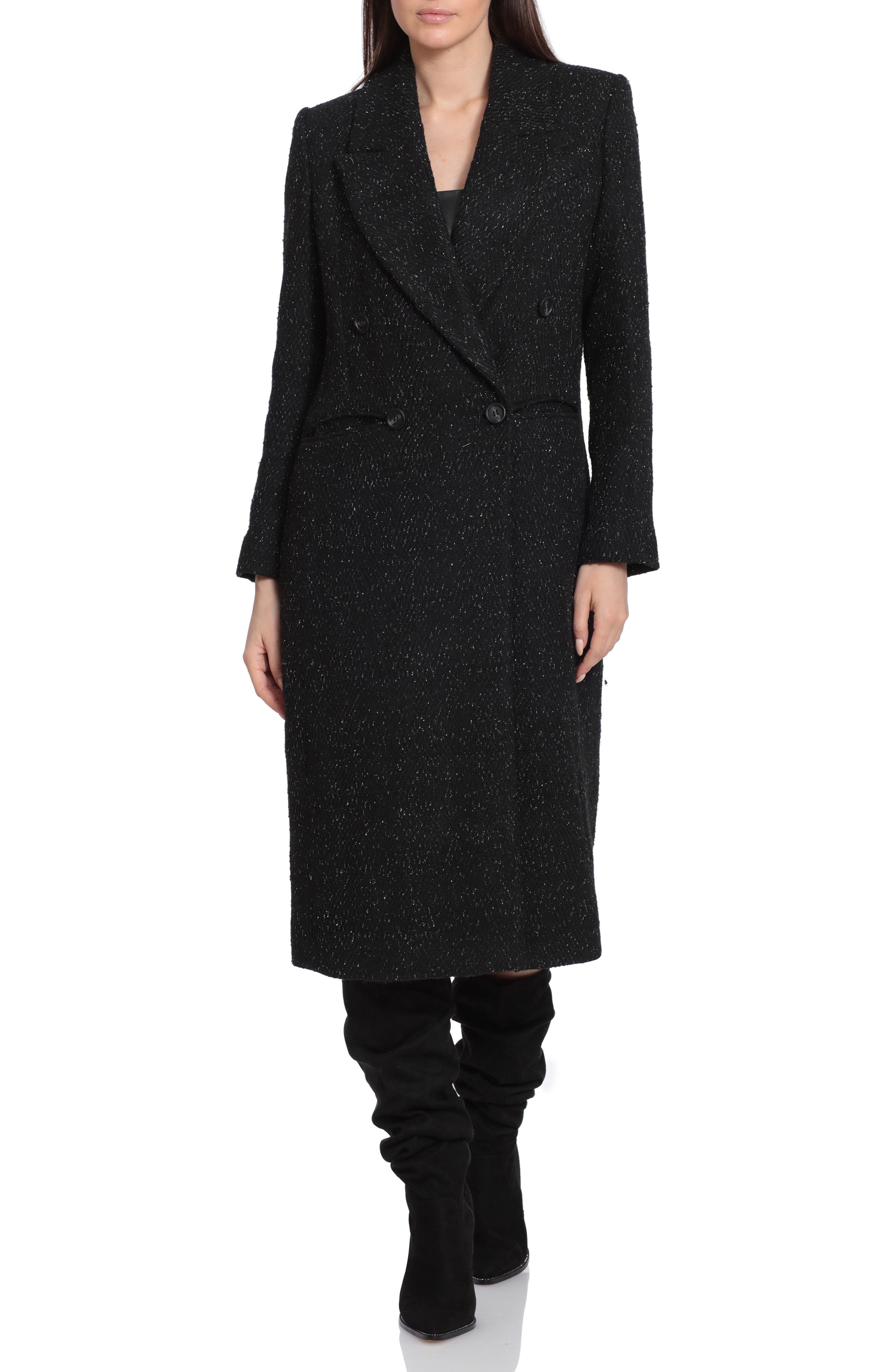 Avec Les Filles Double Breasted Metallic Thread Coat | Nordstrom