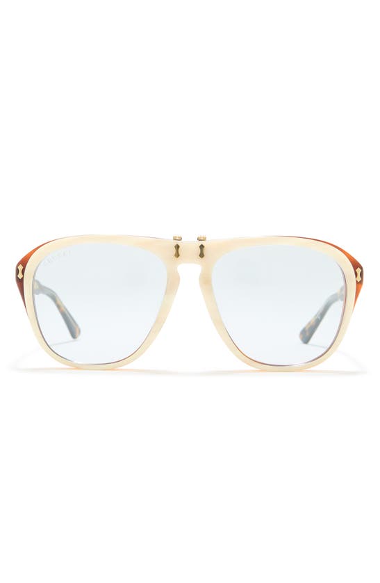 Gucci 56mm Aviator Sunglasses In Beige Havana Light Blue | ModeSens