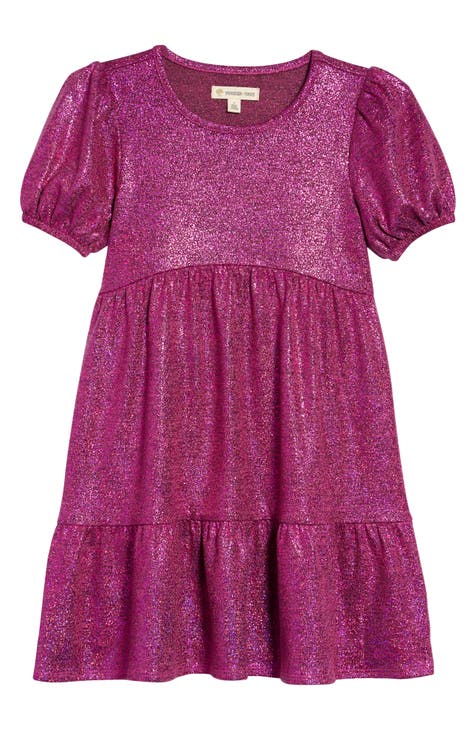 Kids' Sparkle Puff Sleeve Tiered Dress