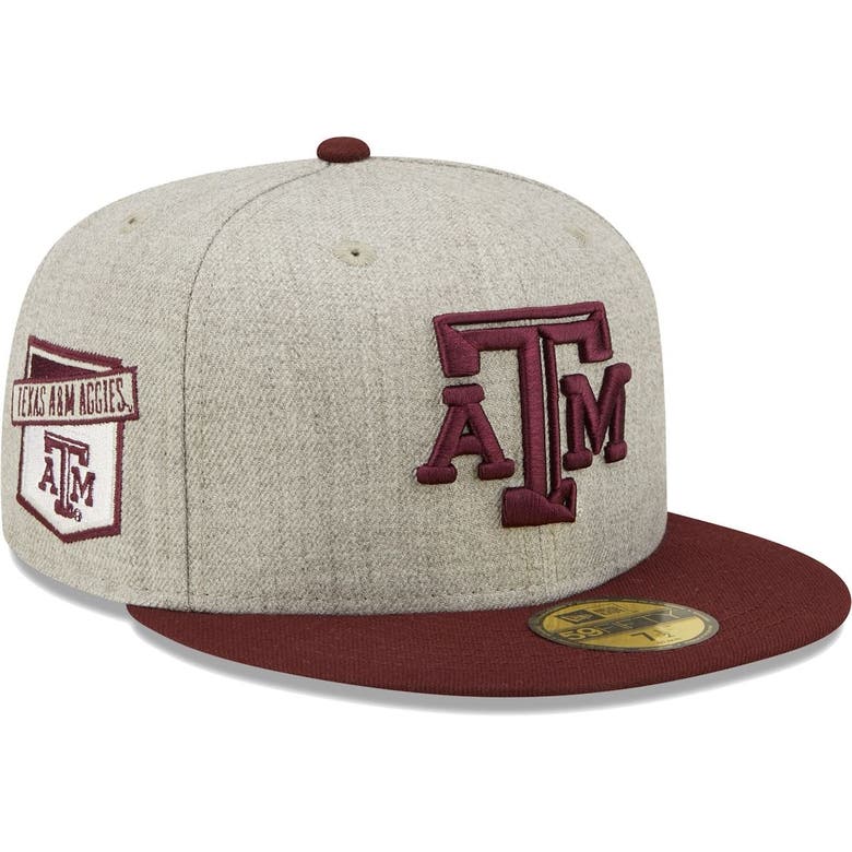 New Era Heather Gray/maroon Texas A&m Aggies Patch 59fifty Fitted Hat ...