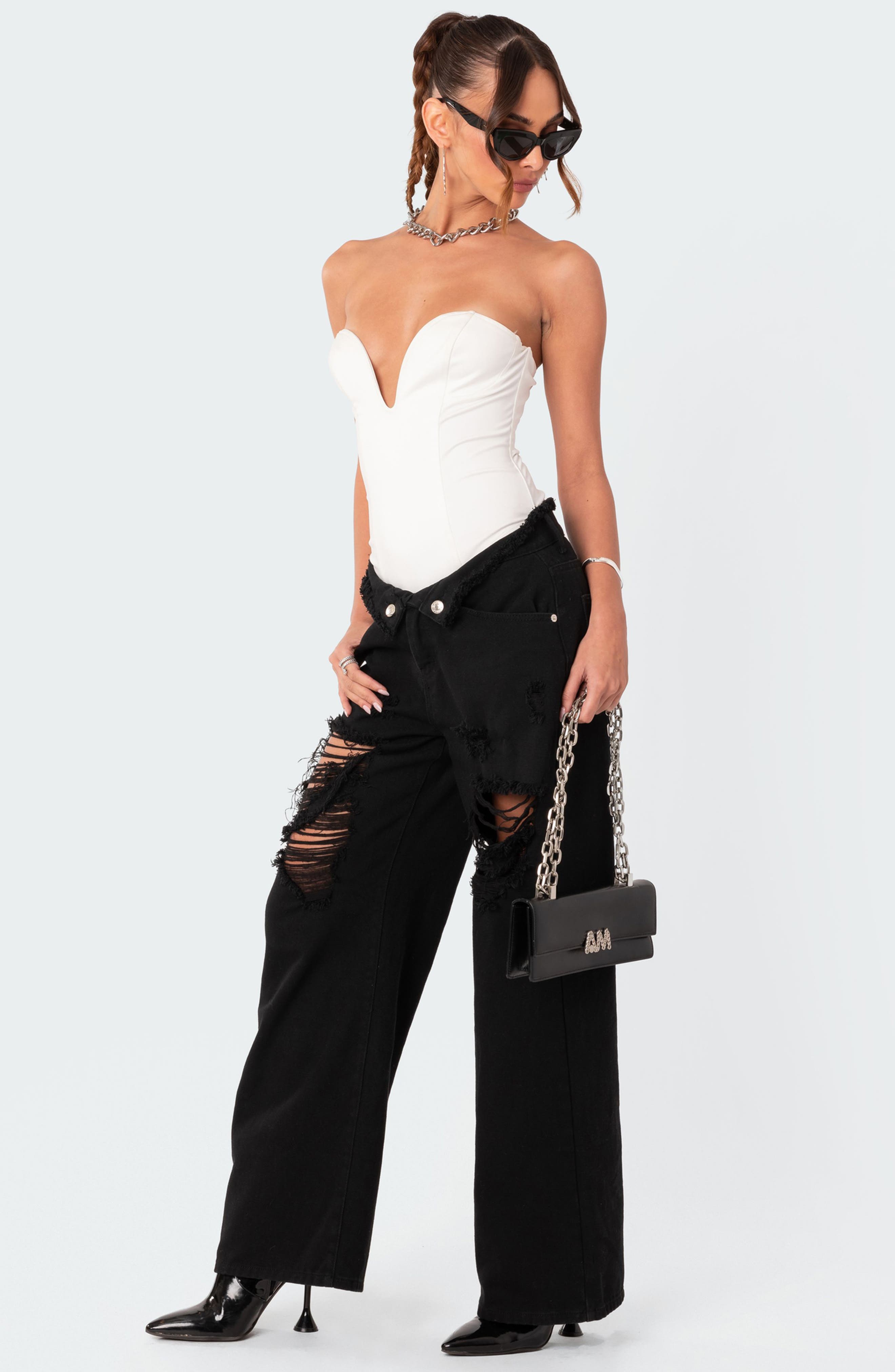 EDIKTED Distressed Wide Leg Boyfriend Jeans | Nordstrom