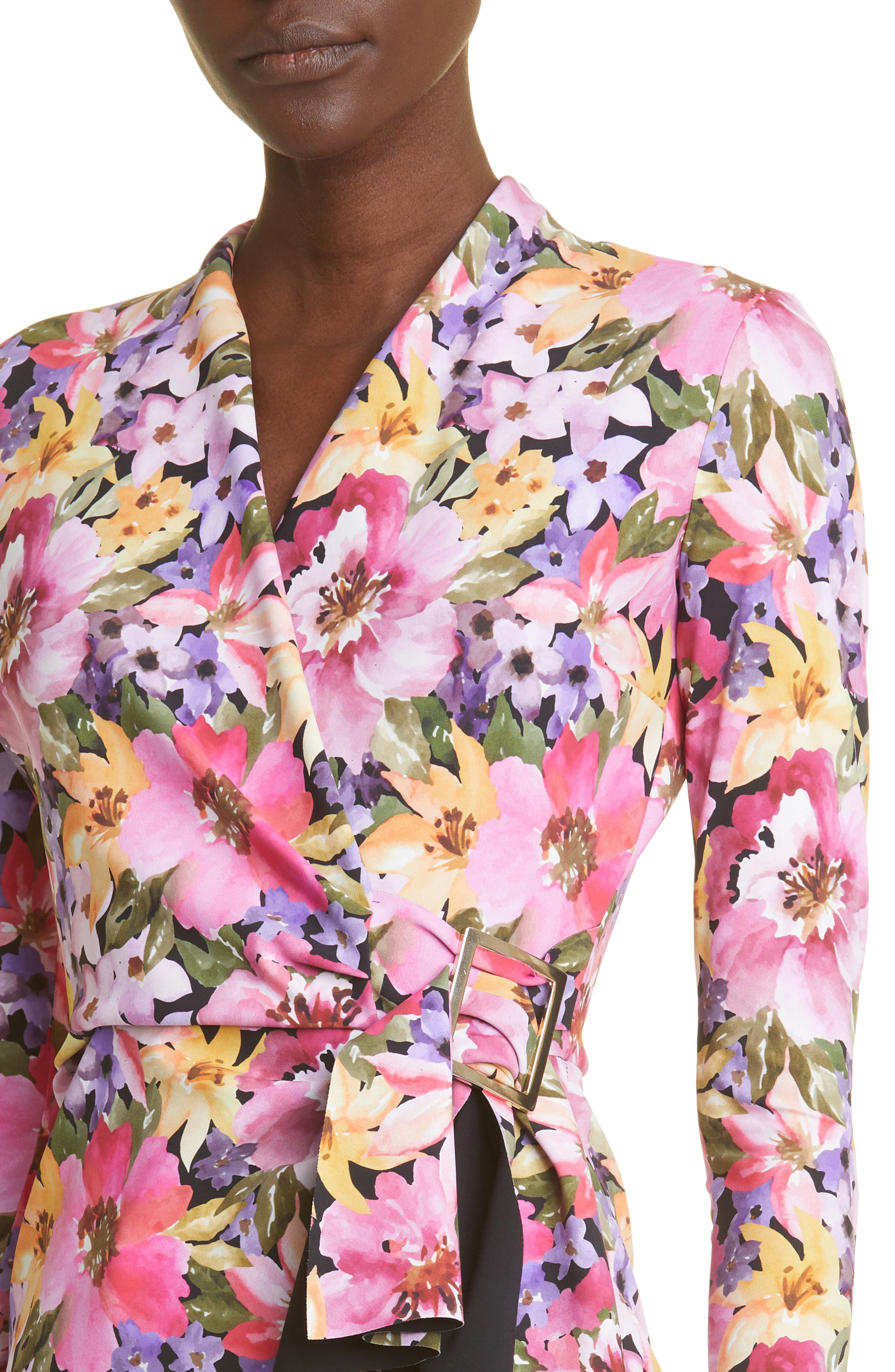 Chiara Boni La Petite Robe Aella Floral Print Long Sleeve Faux Wrap ...