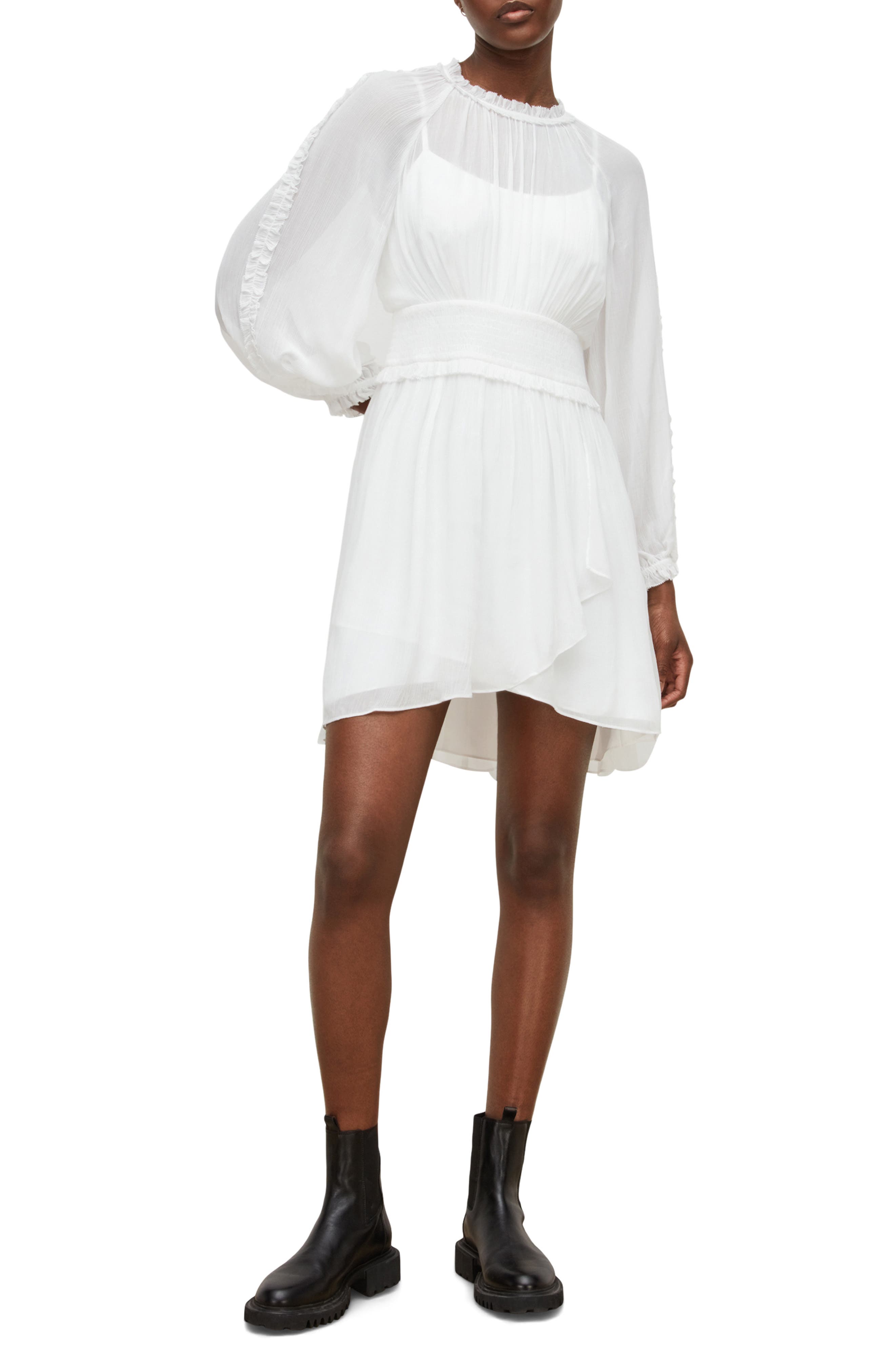 AllSaints Thallo Long Sleeve Fit & Flare Dress | Nordstromrack