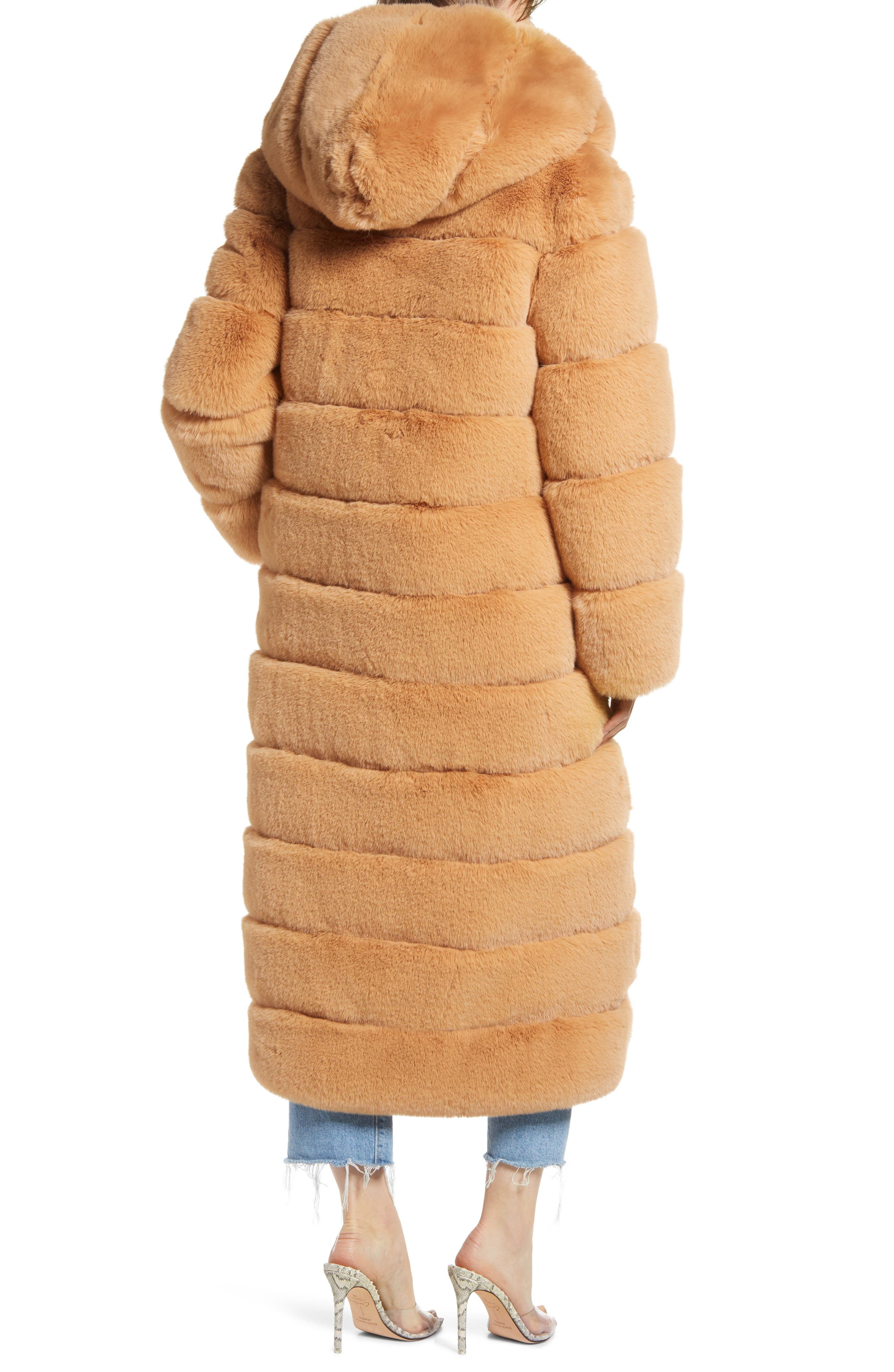 AZALEA WANG Hooded Faux Fur Coat in Camel | Smart Closet