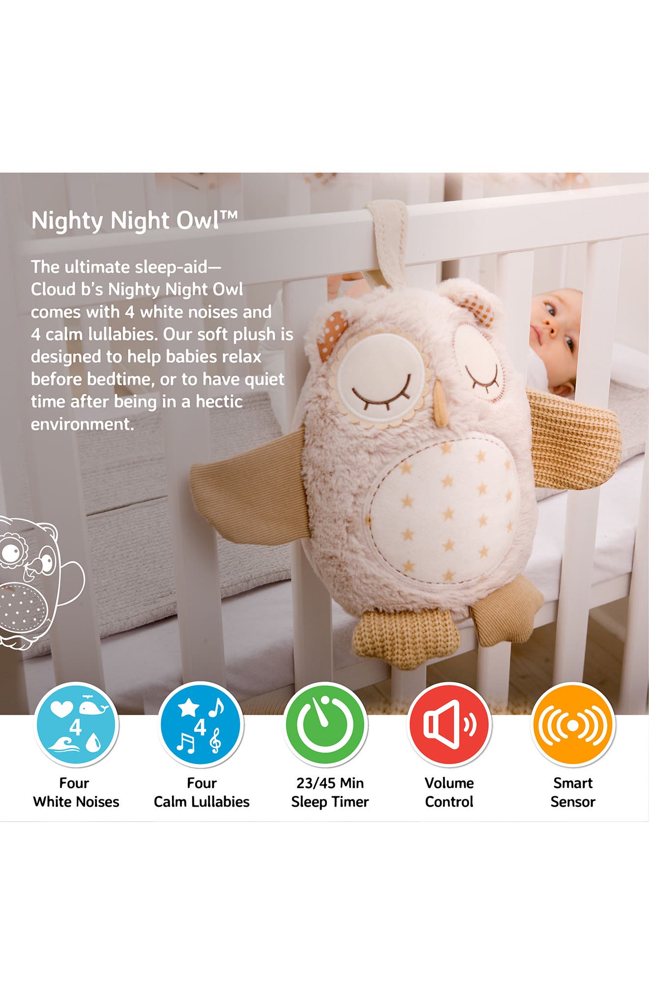Cloud B Nighty Night Smart Sensor Sound Machine Owl | Nordstrom