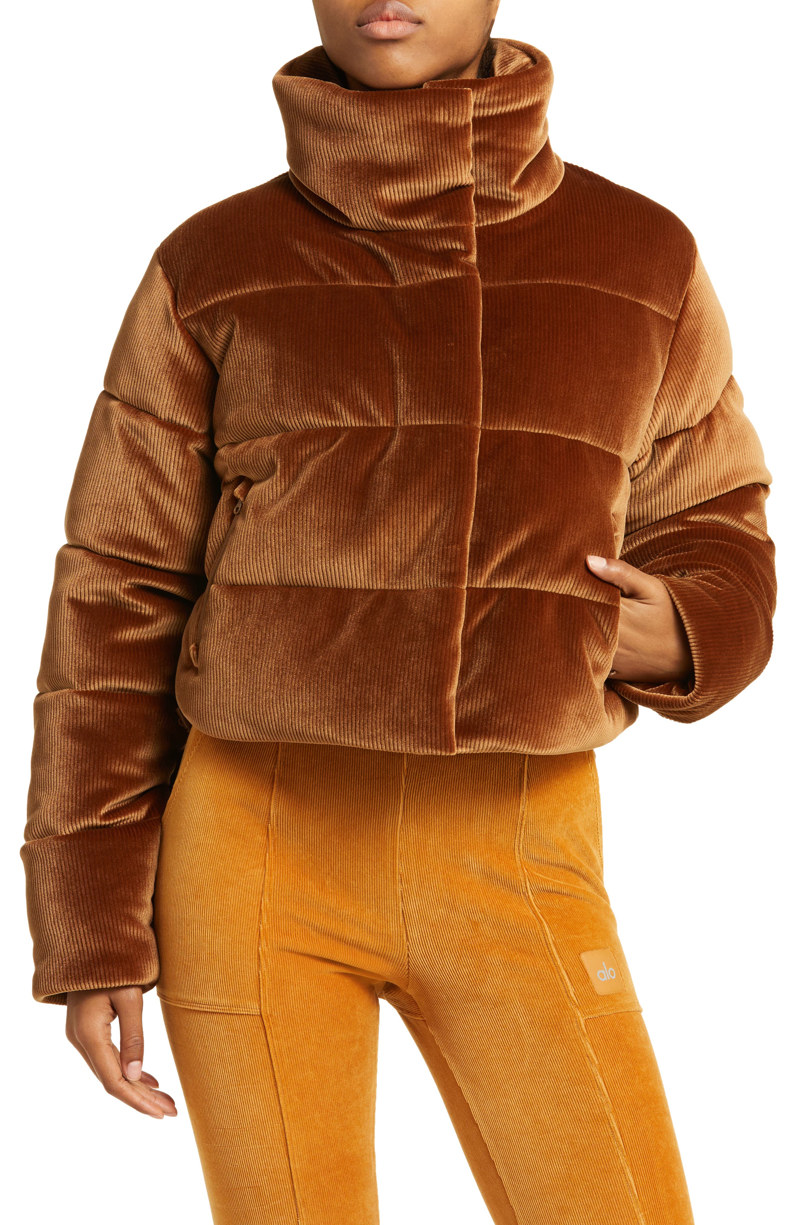 Alo Gold Rush Rib Velour Puffer Jacket | Nordstrom