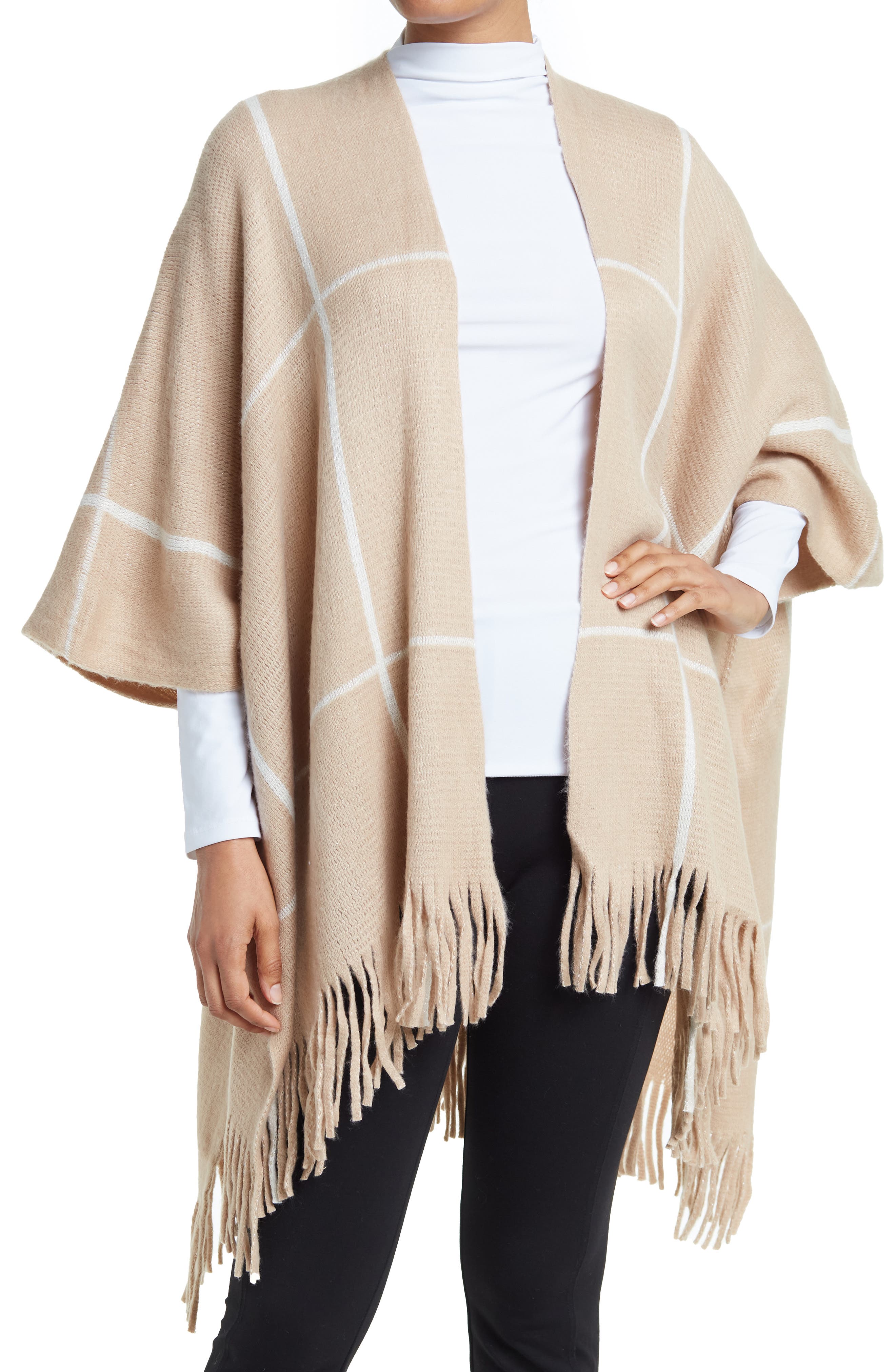 Vince Camuto Feels Like Home Windowpane Knit Ruana In Ivory Neutral ...
