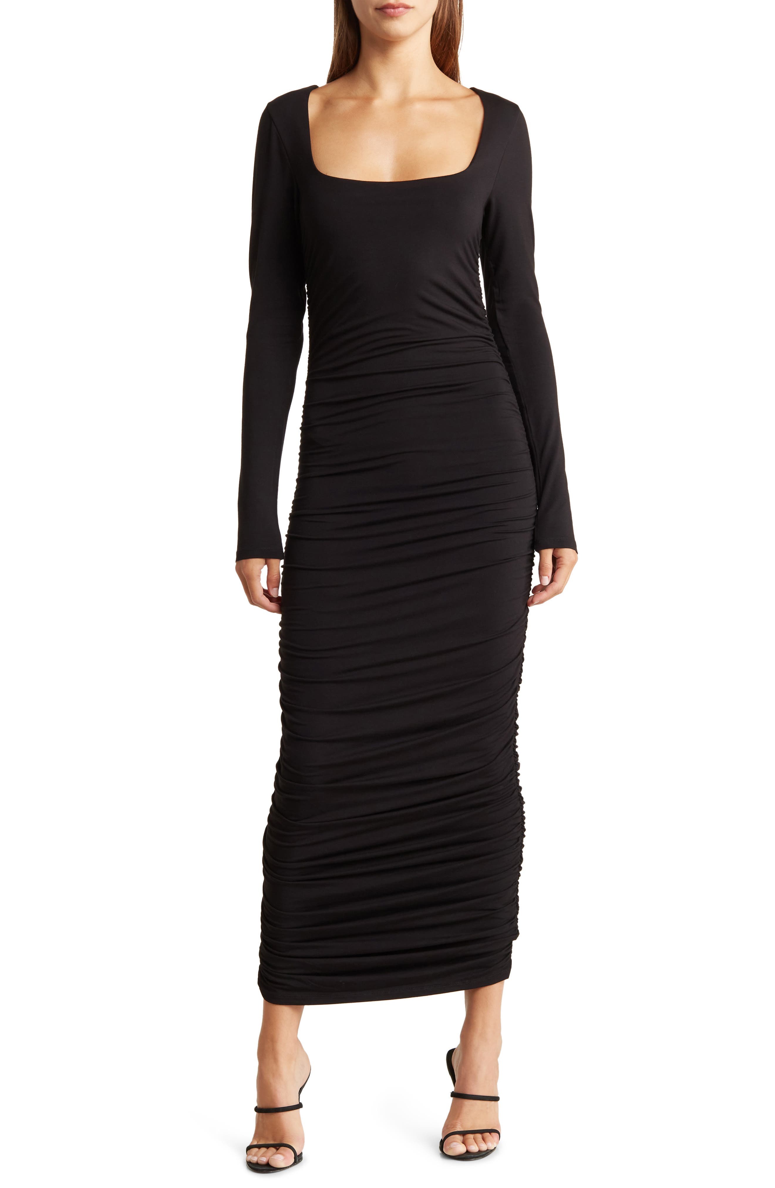 Good American Ruched Long Sleeve Maxi Dress | Nordstromrack