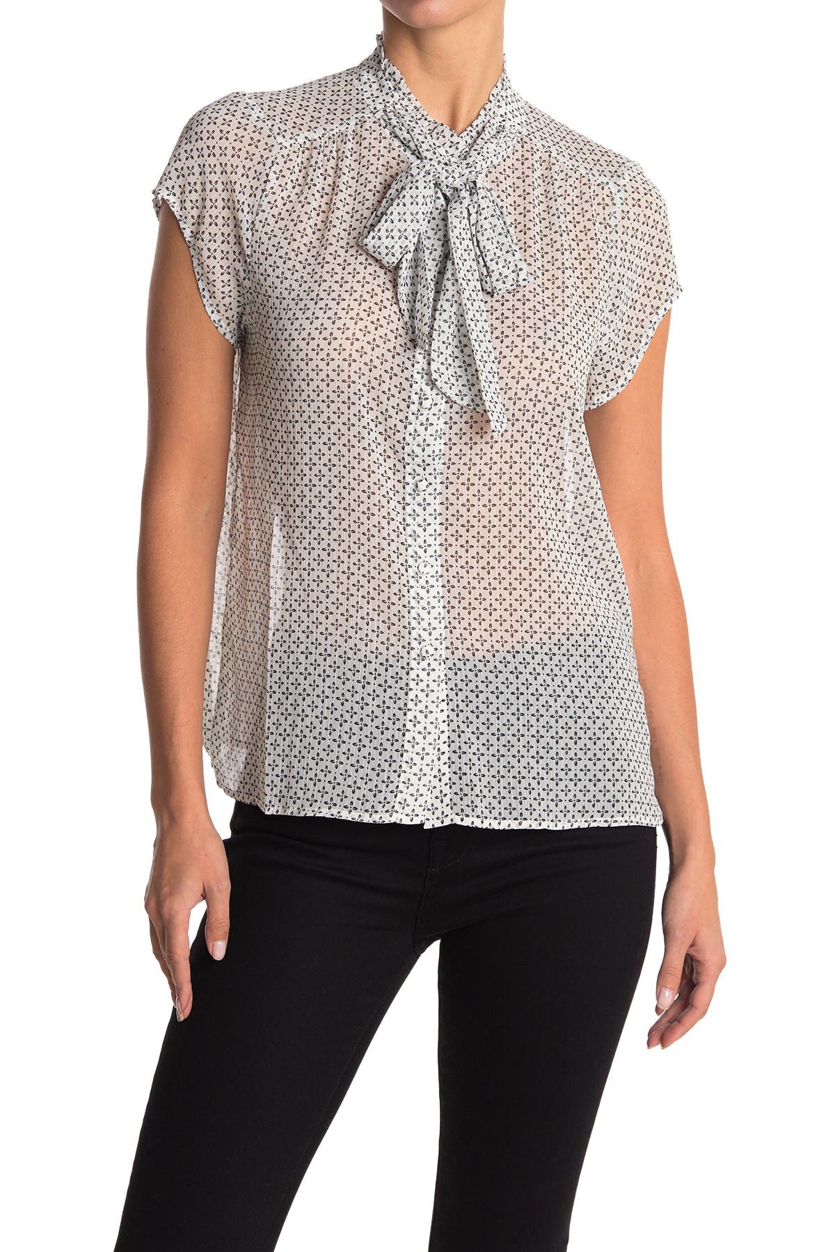 Pleione Tie Neck Button Front Chiffon Blouse Nordstrom Rack
