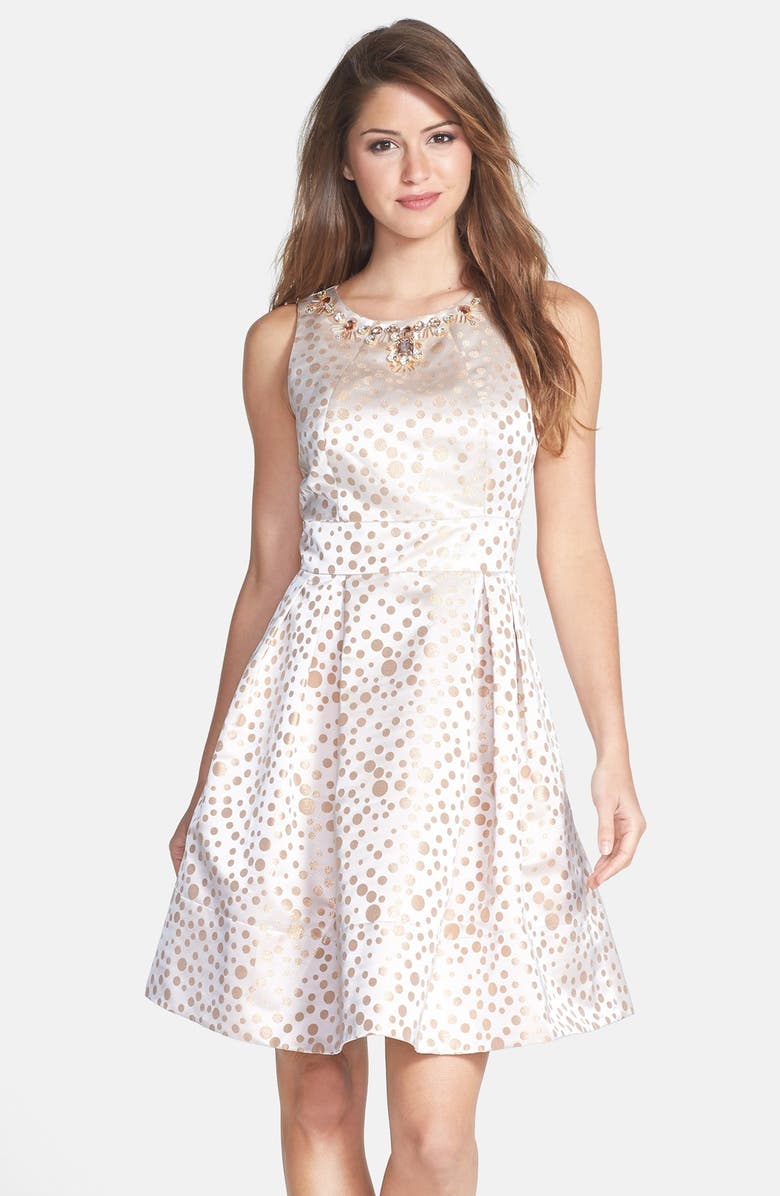 Eliza J Embellished Jacquard Fit & Flare Dress | Nordstrom Eliza J Embellished Jacquard Fit & Flare Dress | Nordstrom