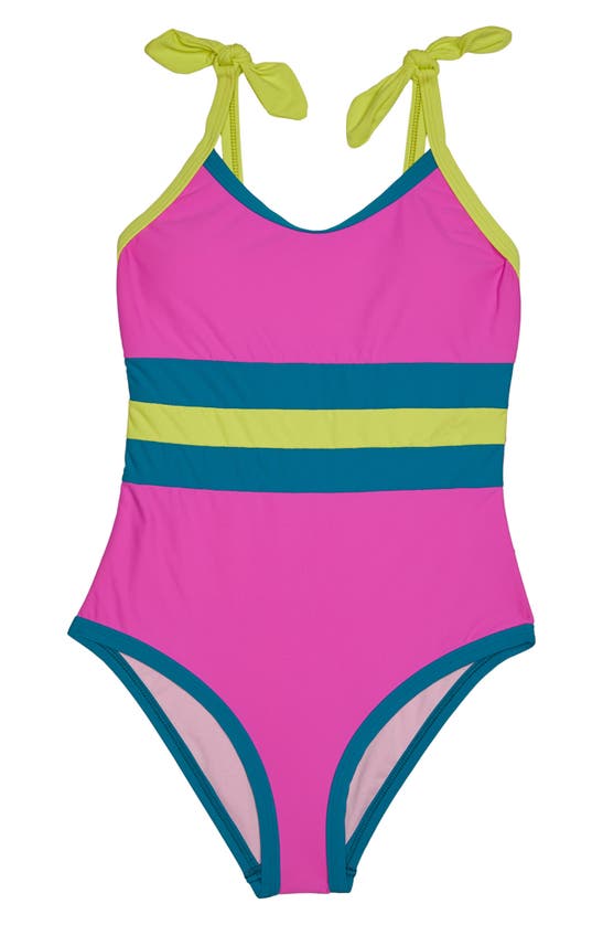 Beach Lingo Kids' Colorblock One-piece Swimsuit In Neon Orchid | ModeSens