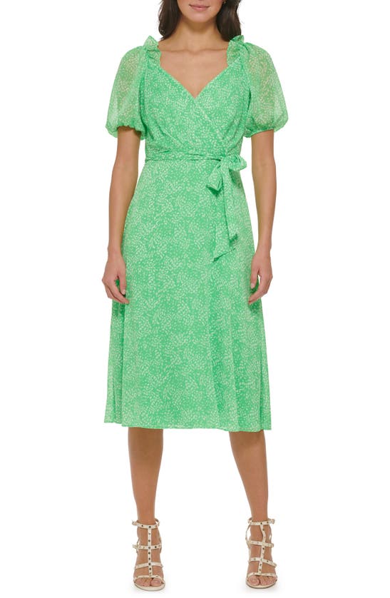 Dkny Puff Sleeve Ruffled Midi Dress In Island Green Multi | ModeSens