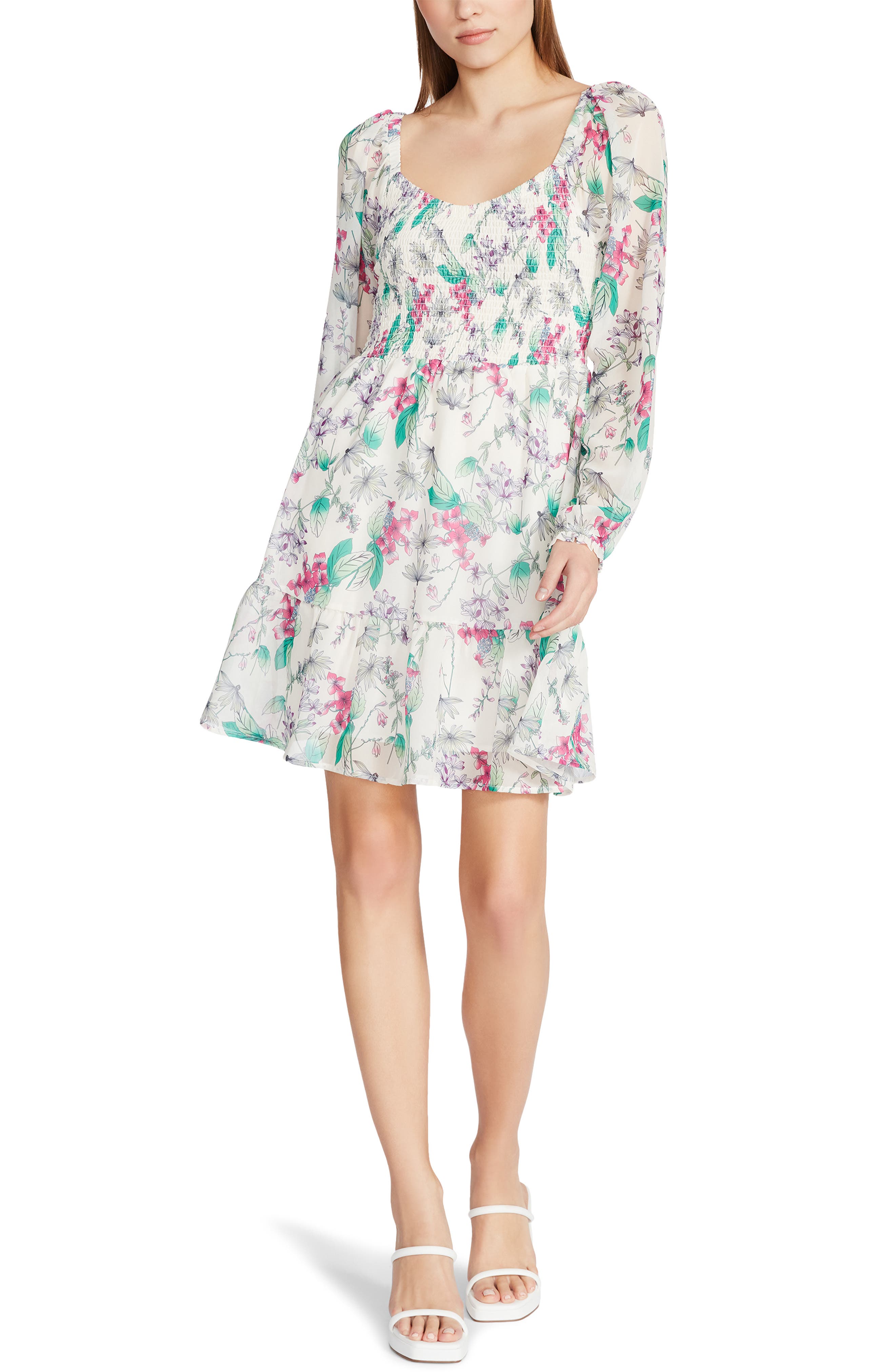 Steve Madden Floral Long Sleeve Smocked Dress | Nordstromrack