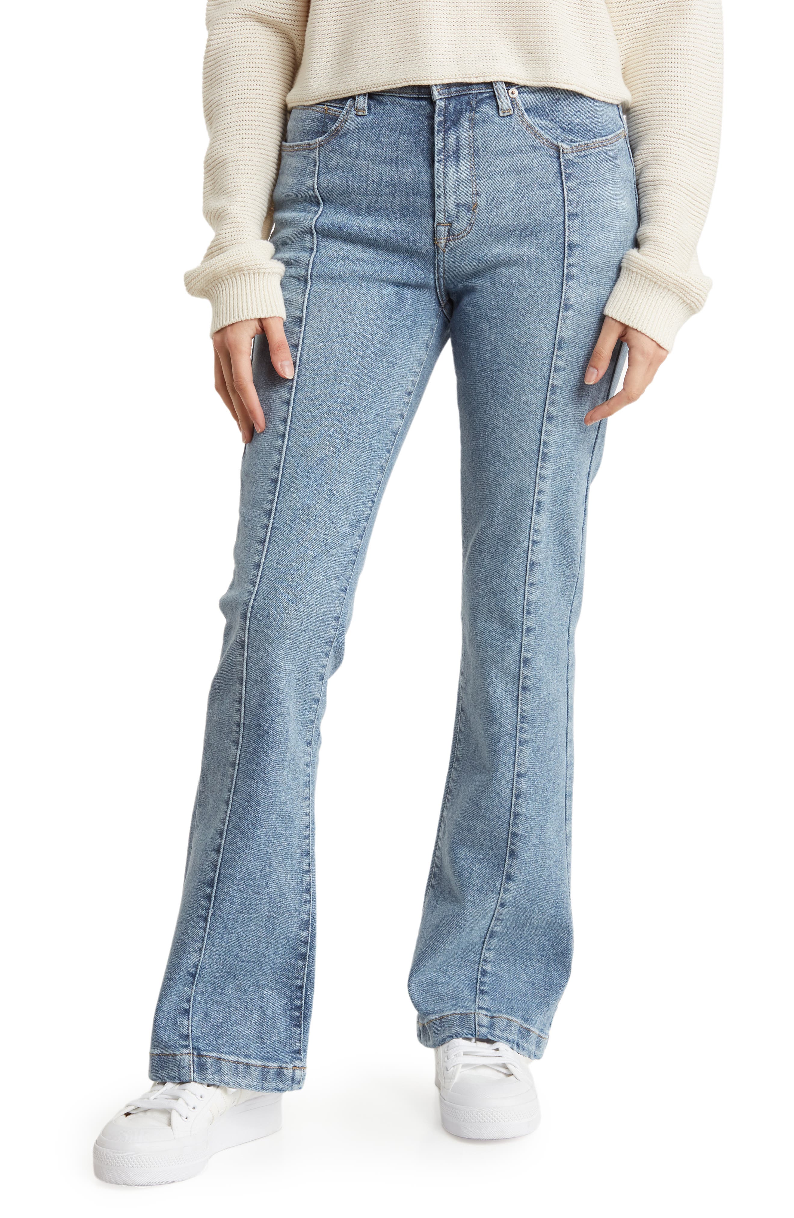 Kensie High Waist Pintuck Stretch Flare Jeans | Nordstromrack