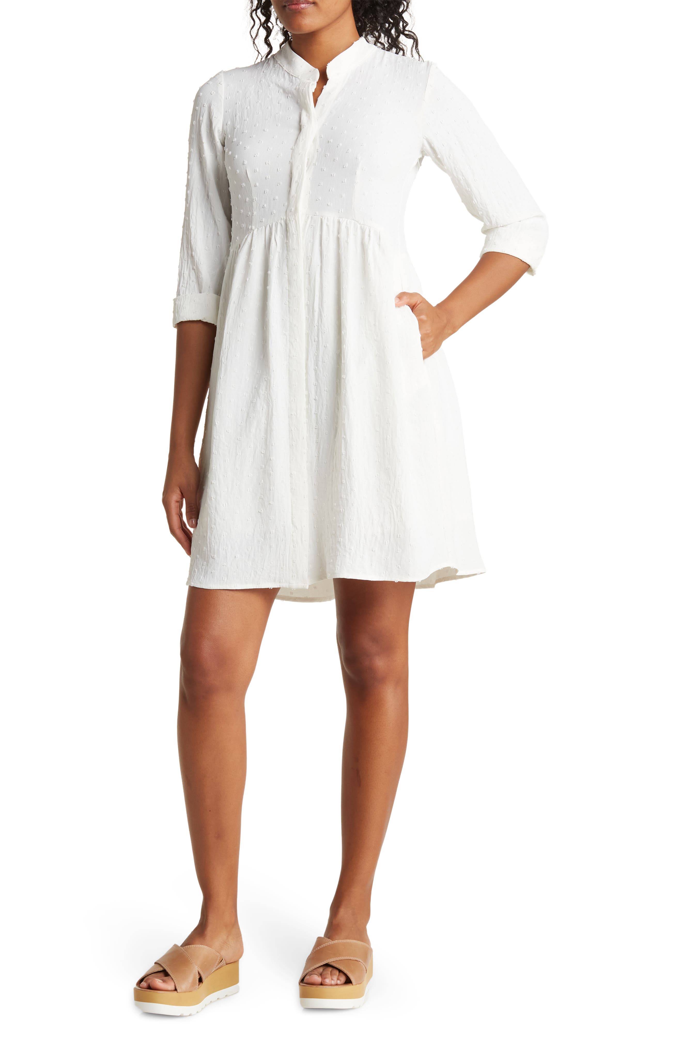 52SEVEN Band Collar 3/4 Sleeve Dress | Nordstromrack
