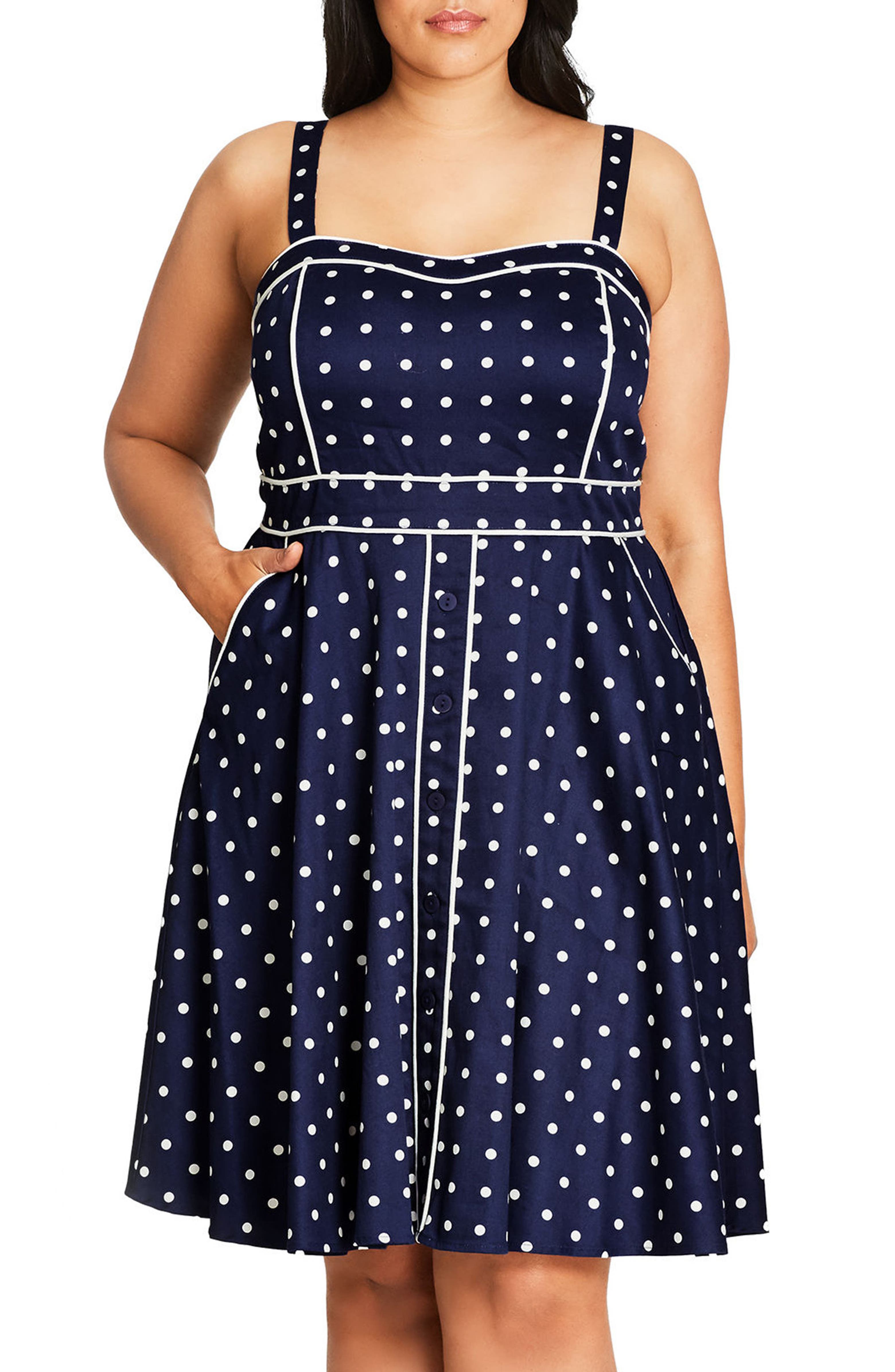 City Chic Sweet Darling Piped Dot Print Fit And Flare Dress Nordstrom