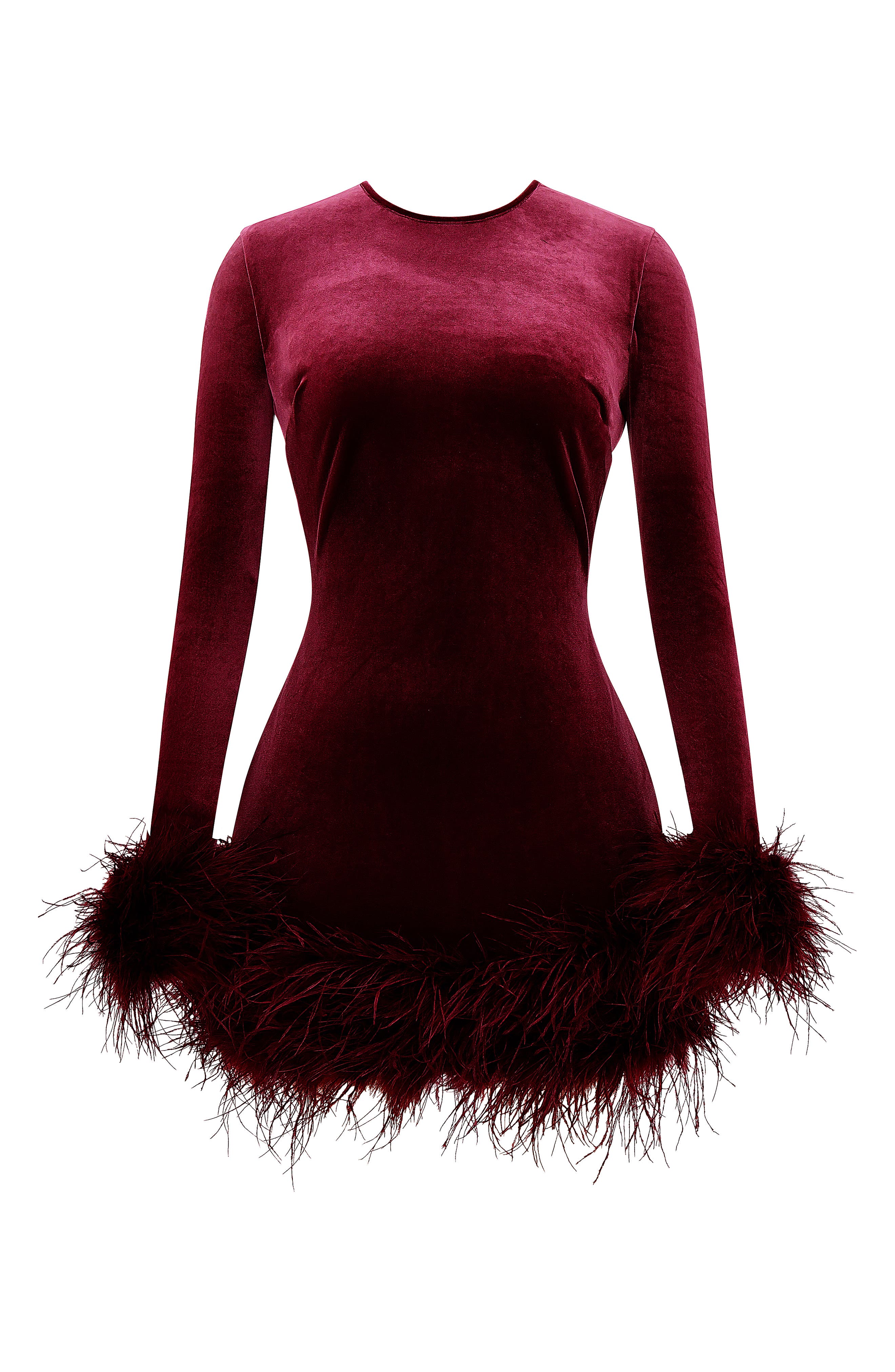 HOUSE OF CB Lavinia Feather Trim Long Sleeve Velvet Body-Con Cocktail ...