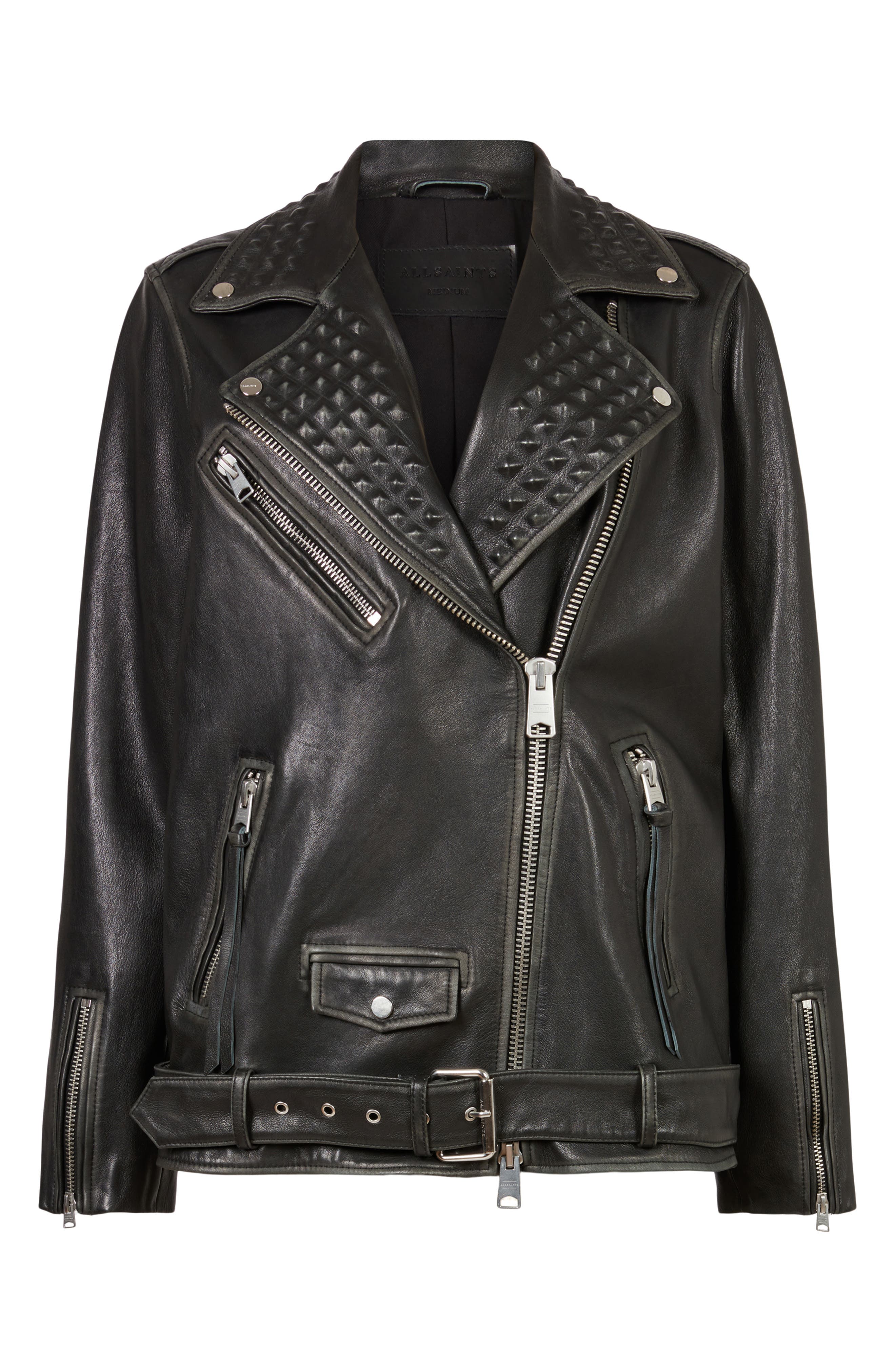 AllSaints Billie Studded Oversize Leather Biker Jacket | Nordstrom
