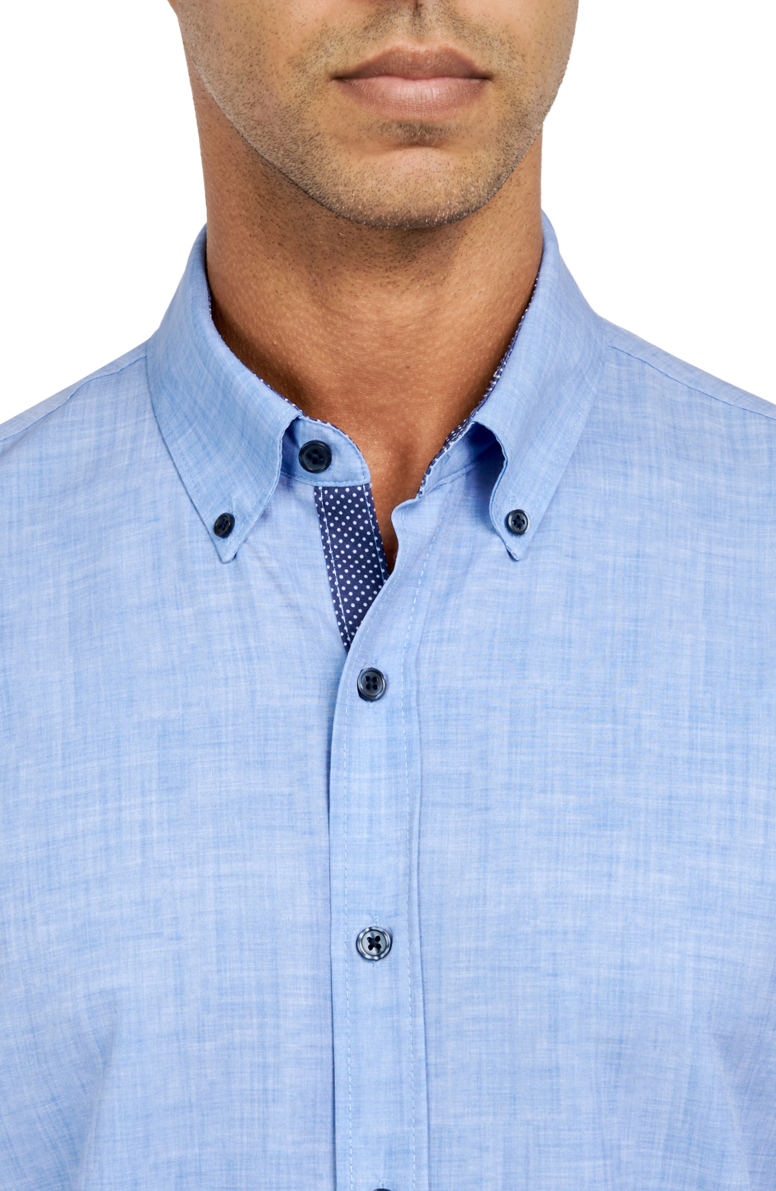 CONSTRUCT Slim Fit Four-Way Stretch Performance Chambray Short Sleeve ...