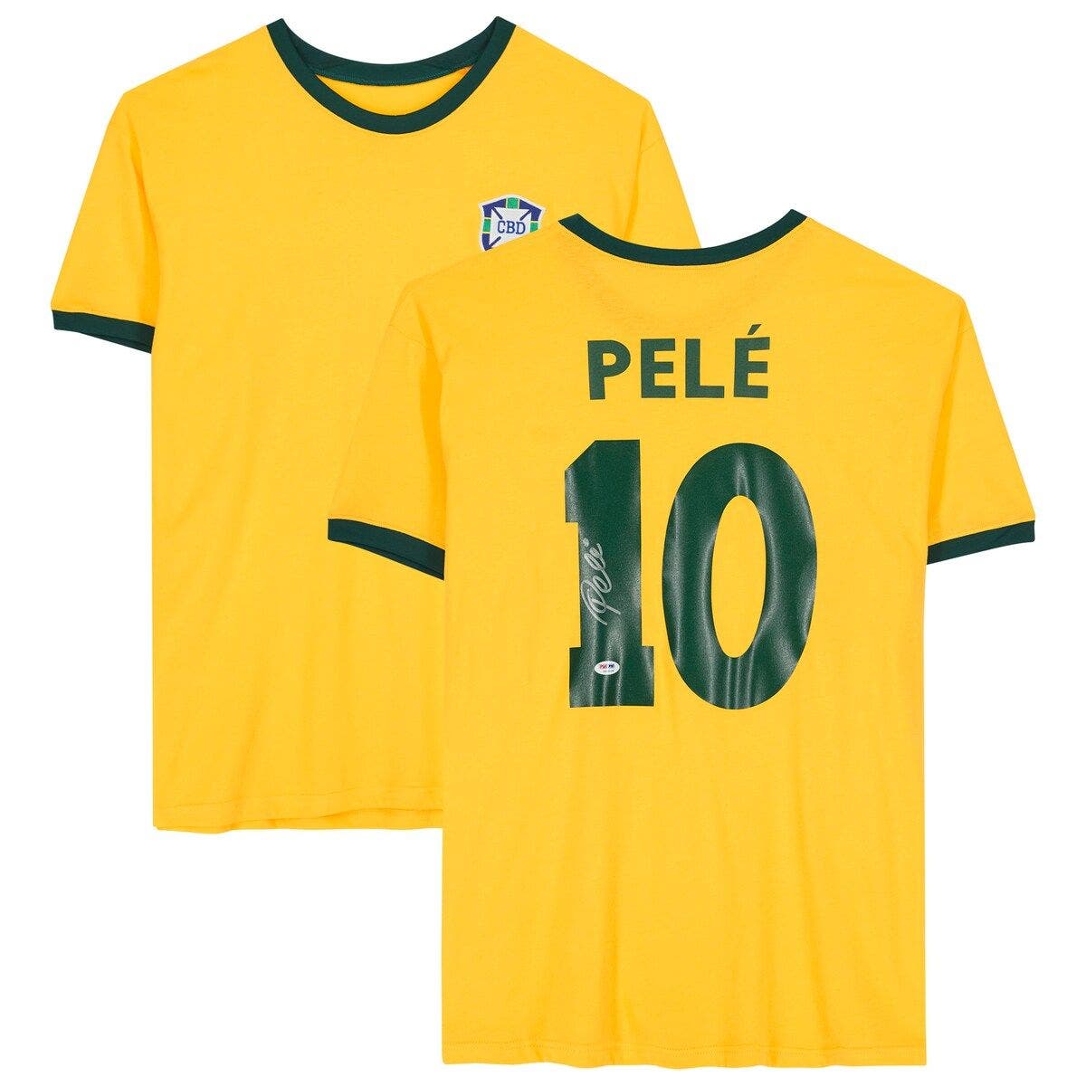 FANATICS AUTHENTIC Pele Brazil National Team Autographed Yellow Jersey ...