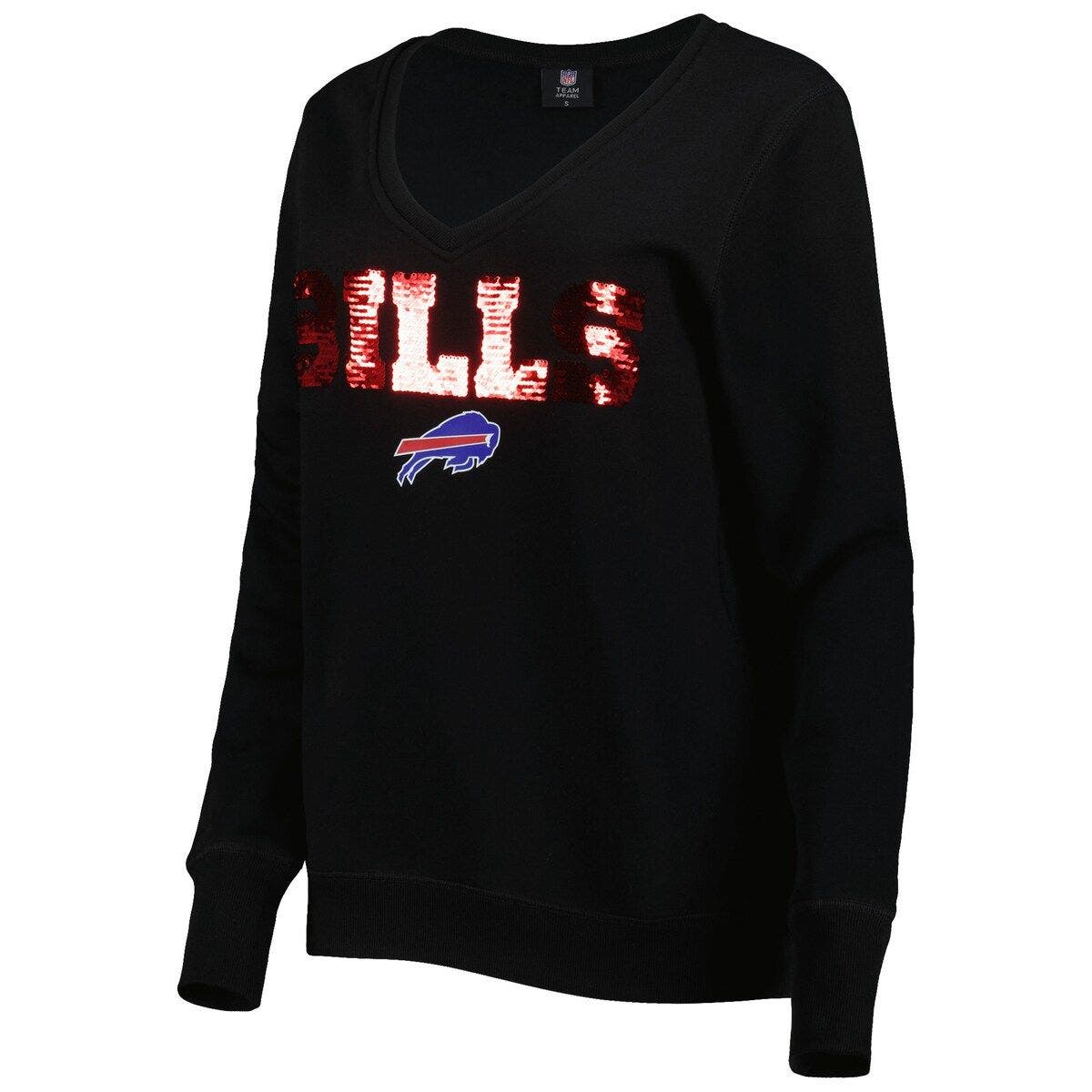 CUCE Women's Cuce Black Buffalo Bills Sequin Logo V-Neck Pullover ...
