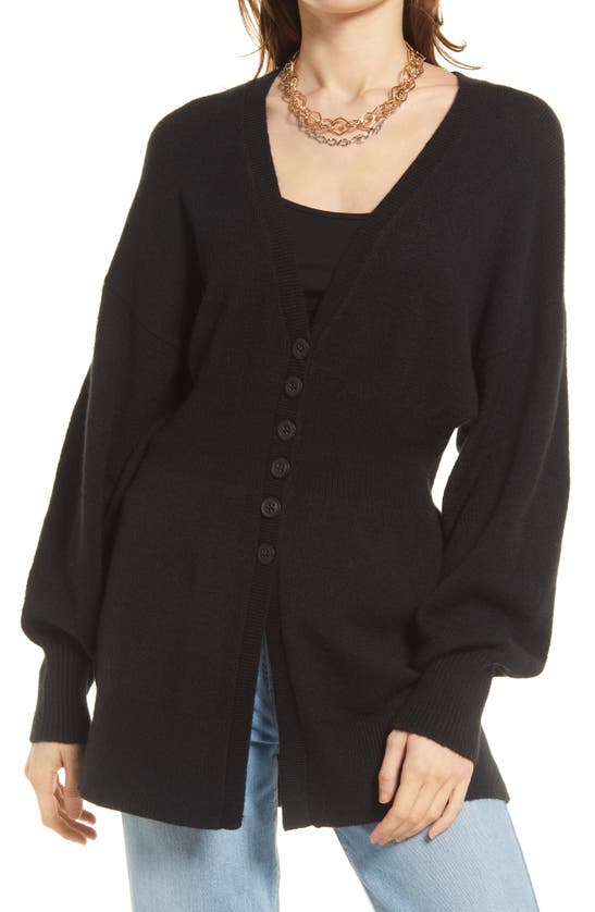 Open Edit Cinched Waist Cardigan In Black | ModeSens