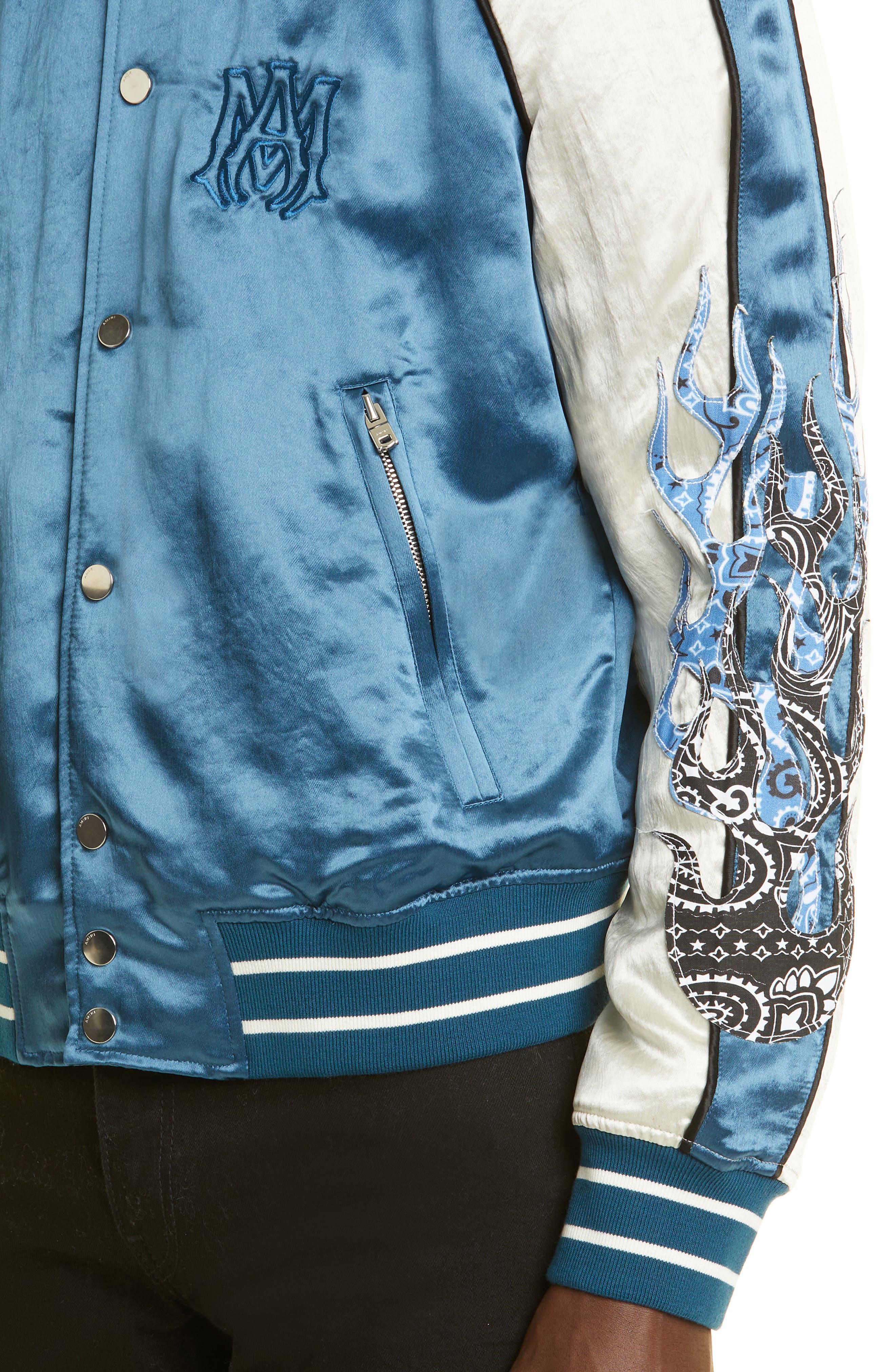 AMIRI Bandana Flames Satin & Velour Letterman Jacket | Nordstrom