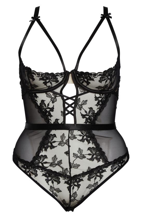 Oh La La Cheri Embroidered Open Cup Teddy In Black | ModeSens