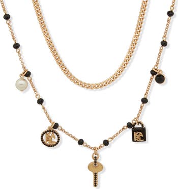 Karl Lagerfeld Paris Lock and Key Enamel, Crystal & Imitation Pearl ...