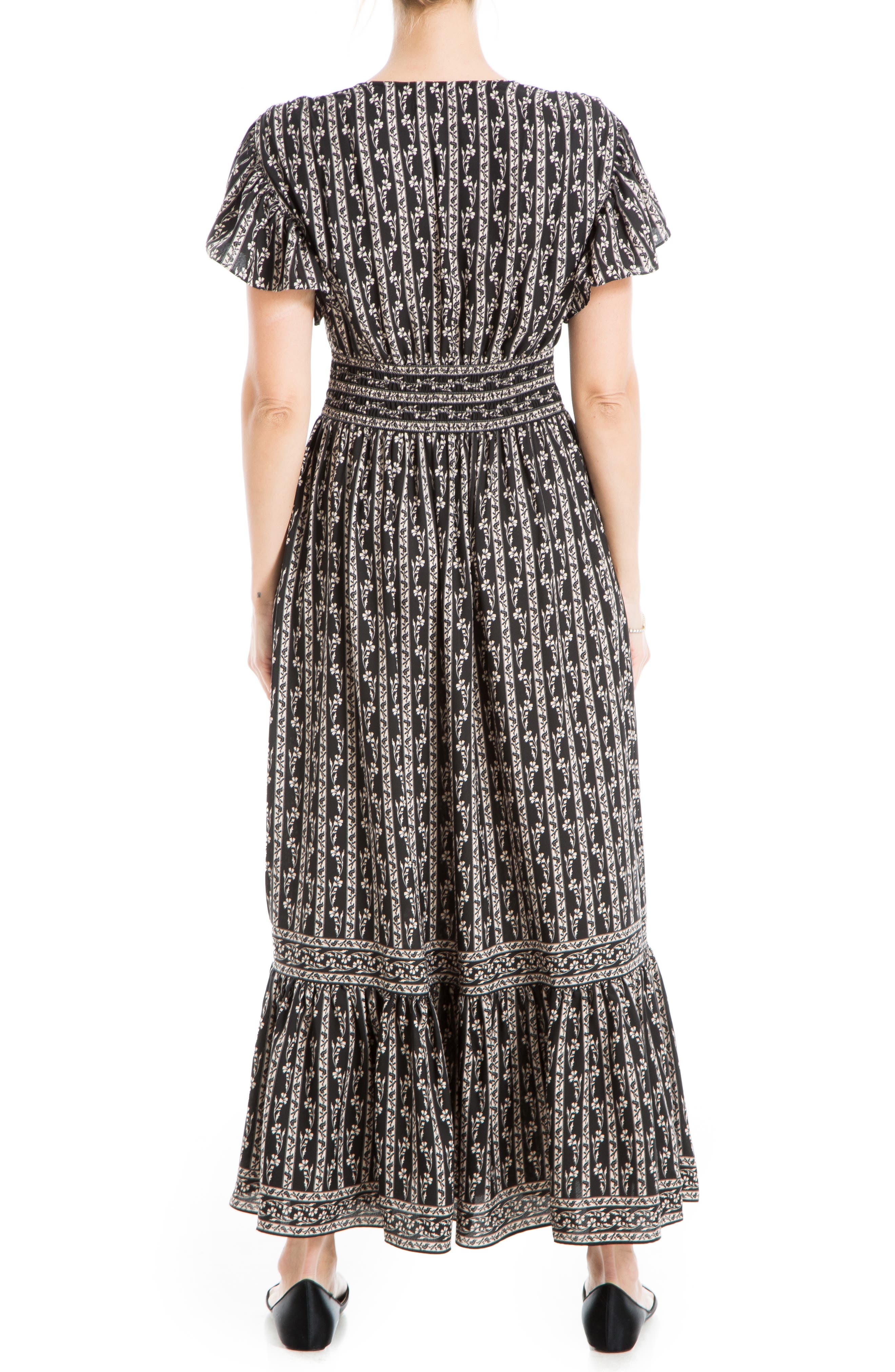 MAX STUDIO Flutter Sleeve Floral Tiered Maxi Dress | Nordstromrack