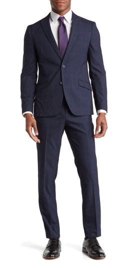 SAVILE ROW CO Navy Plaid Peak Lapel Suit | Nordstromrack