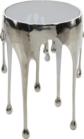 VIVIAN LUNE HOME Silver Aluminum Drip Accent Table with Melting ...