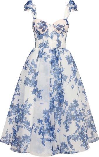 Milla Charming Blue Hydrangea-Patterned Organza Midi Dress | Nordstrom