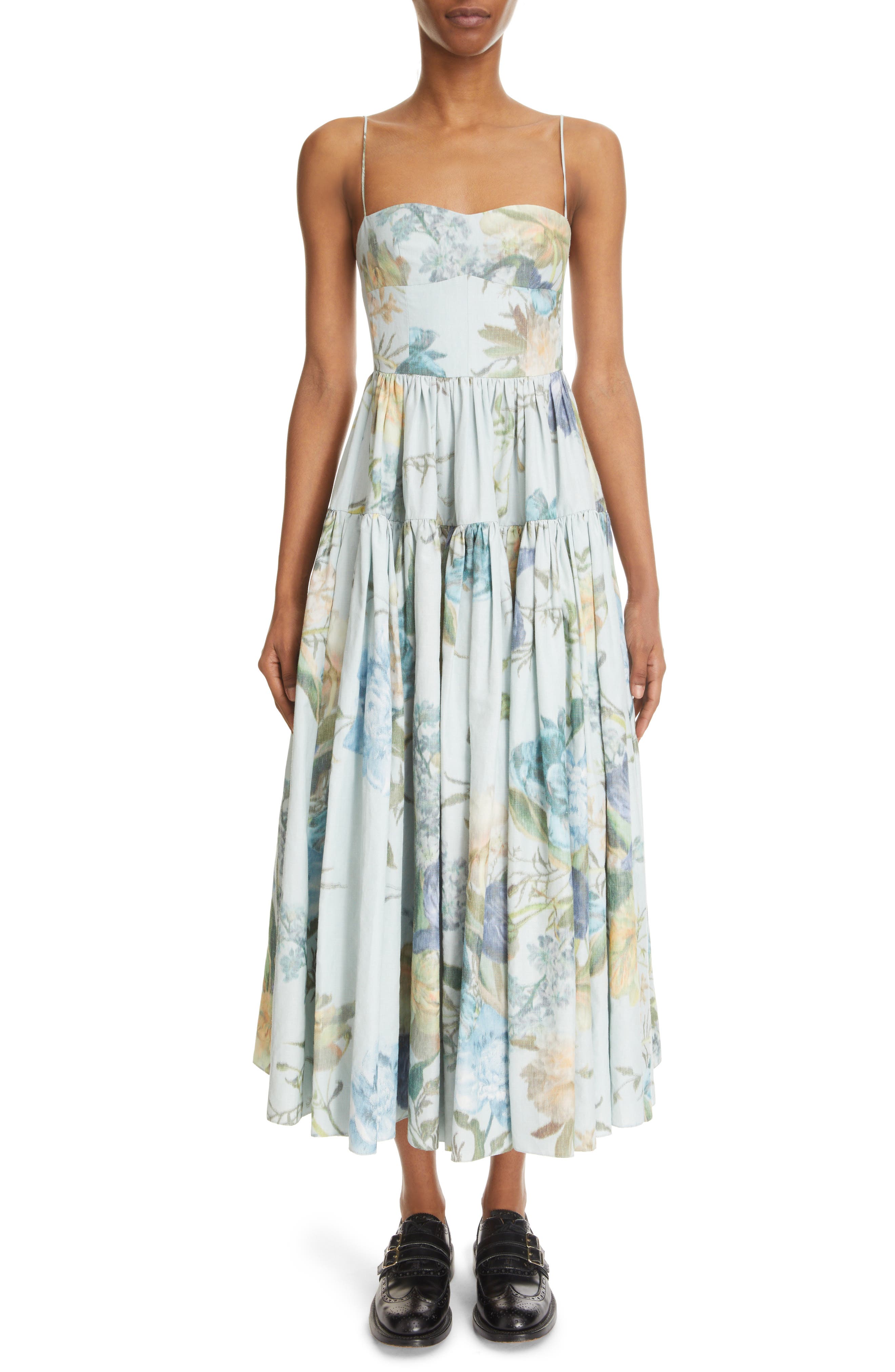 Erdem Abelia Floral Print Tiered Midi Dress | Nordstrom