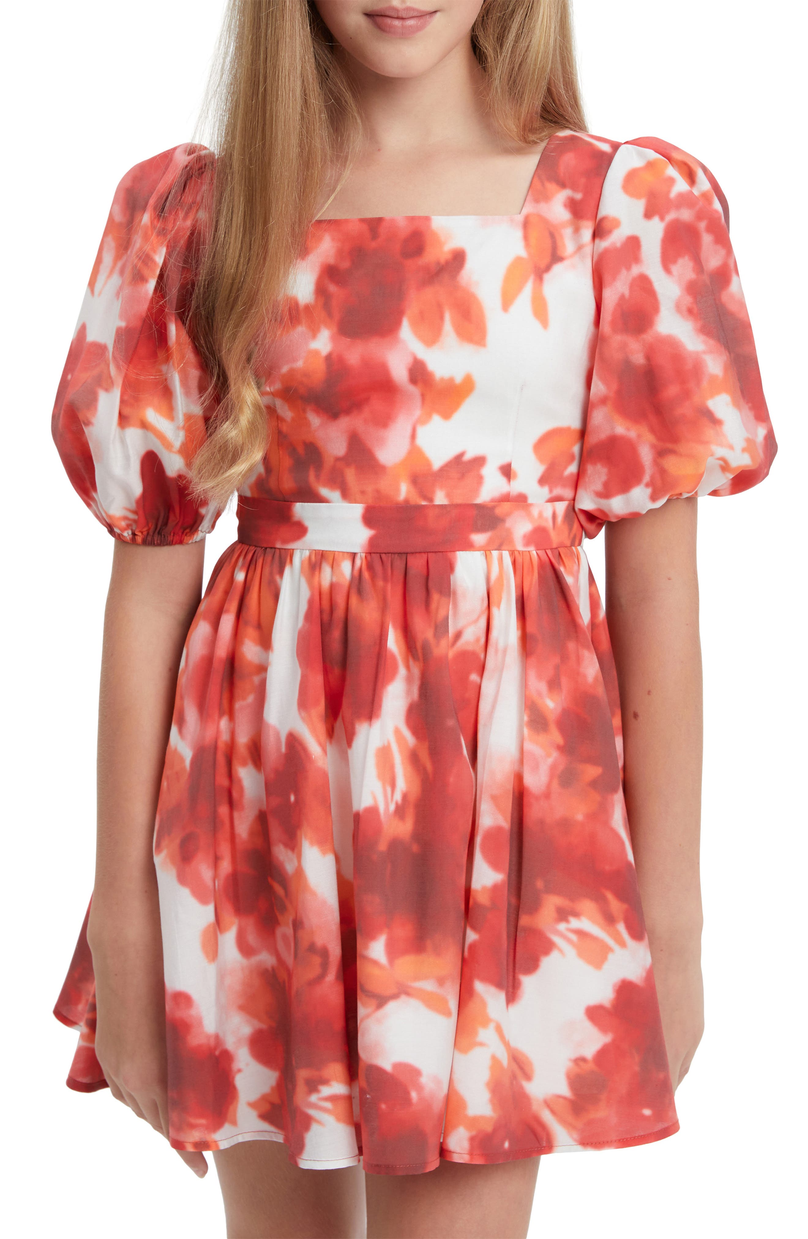 Bardot Junior Kids' Marla Puff Sleeve Tie Back Minidress | Nordstrom