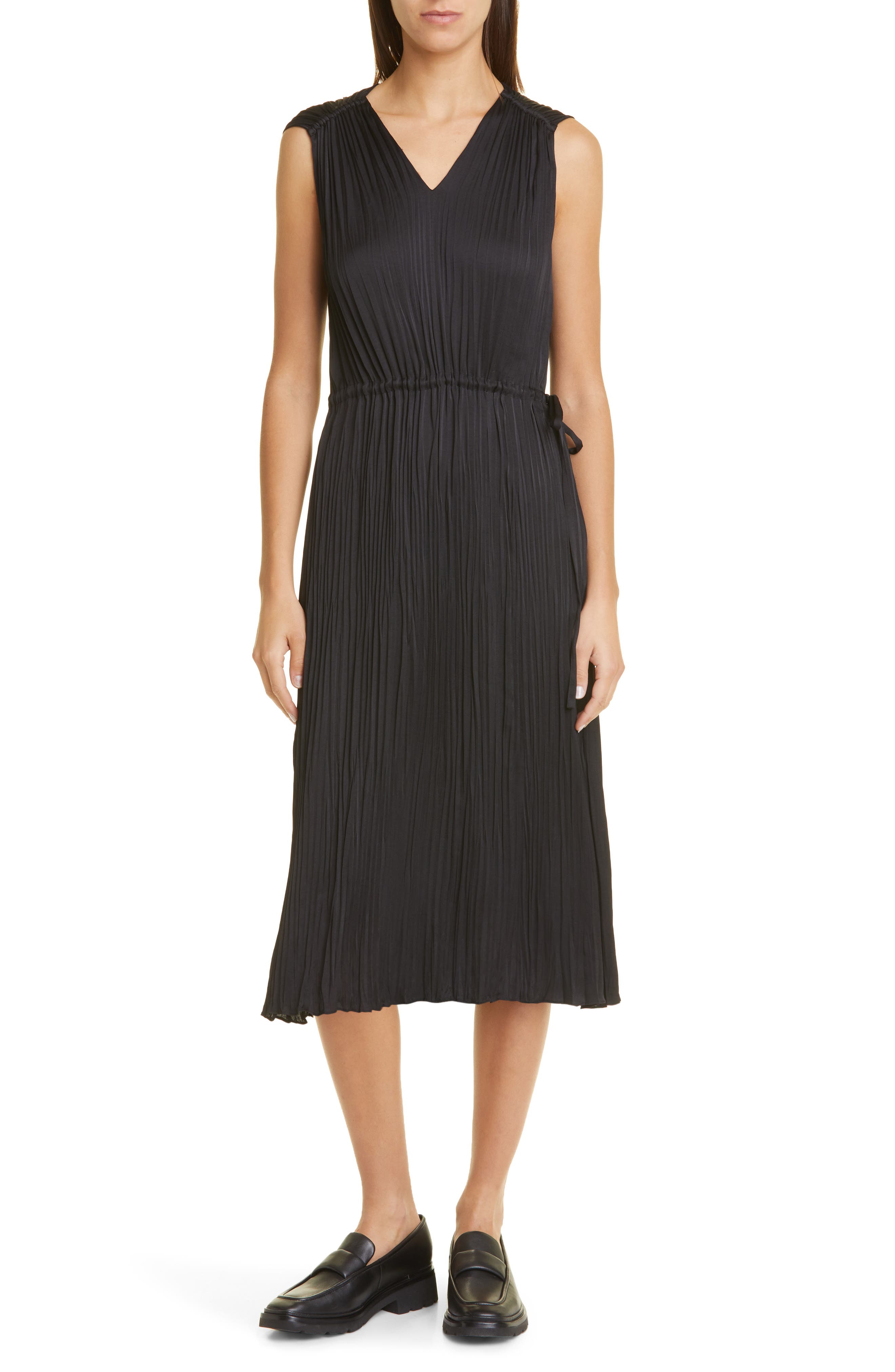 Vince Pleated V-Neck Drawstring Dress | Nordstromrack