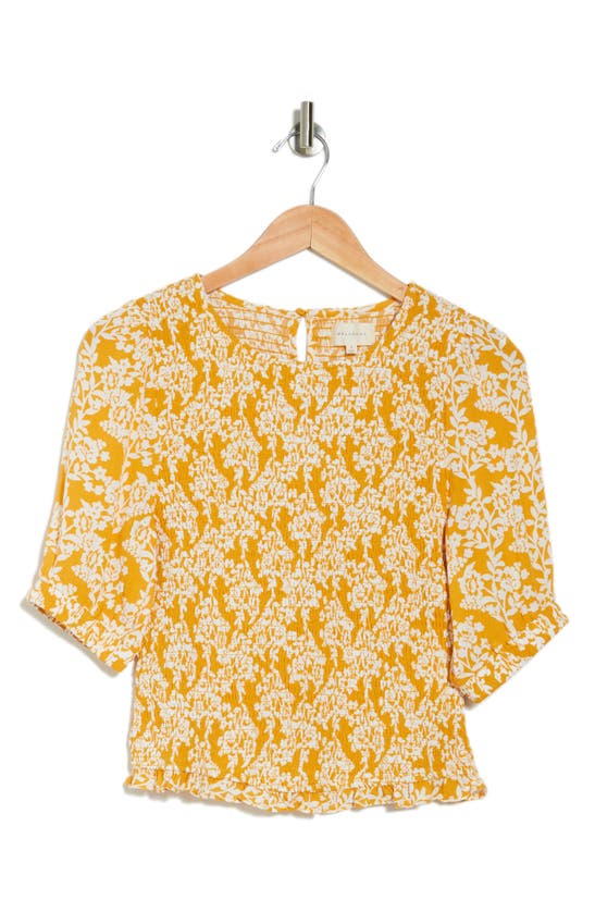 Melloday Floral Elbow Sleeve Smocked Crop Top In Yellow White | ModeSens