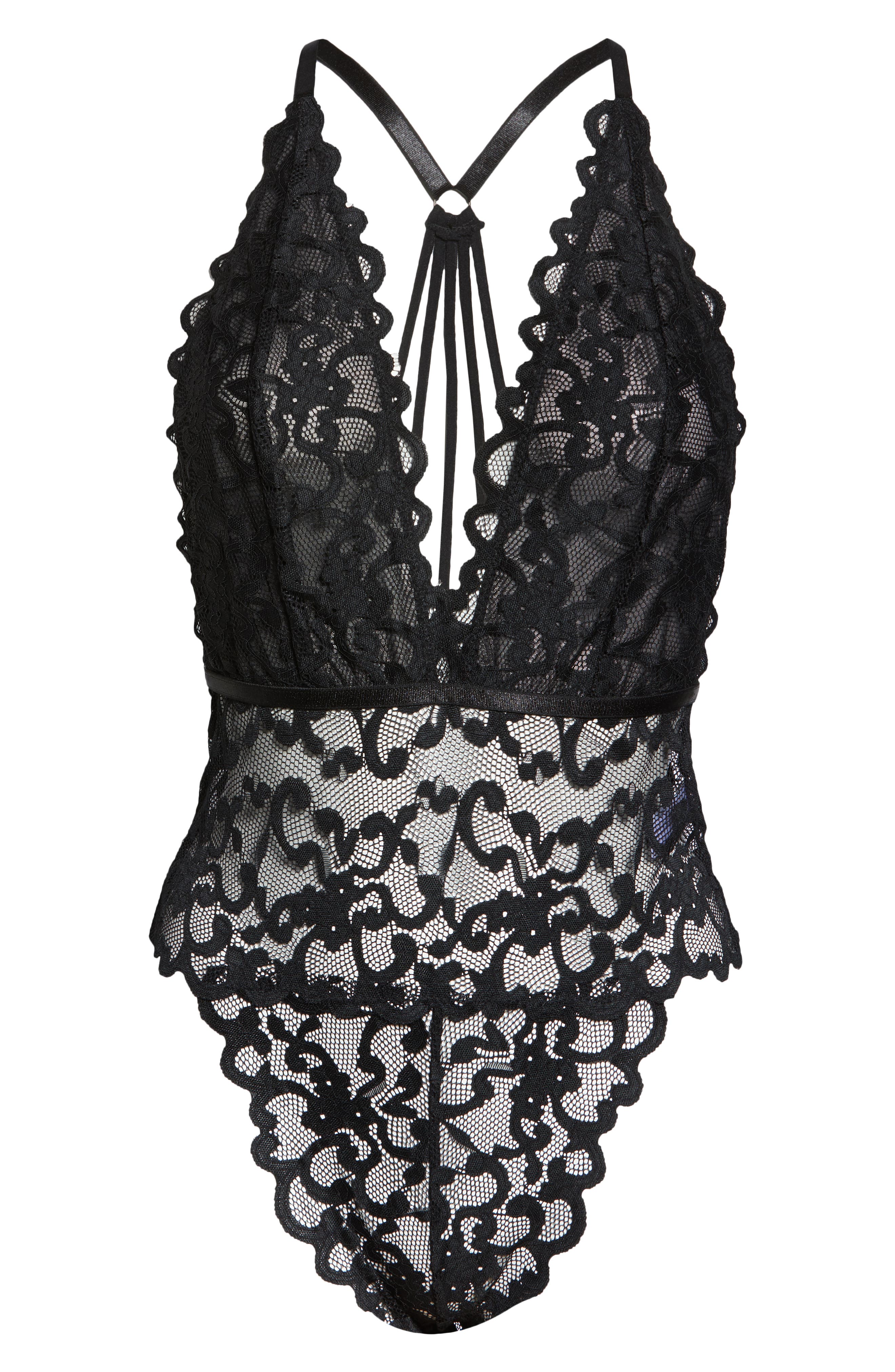 Oh La La Cheri Jeana Plunge High Leg Galloon Lace Teddy in Black ...