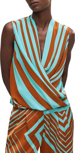 MANGO Stripe Sleeveless Faux Wrap Top | Nordstrom